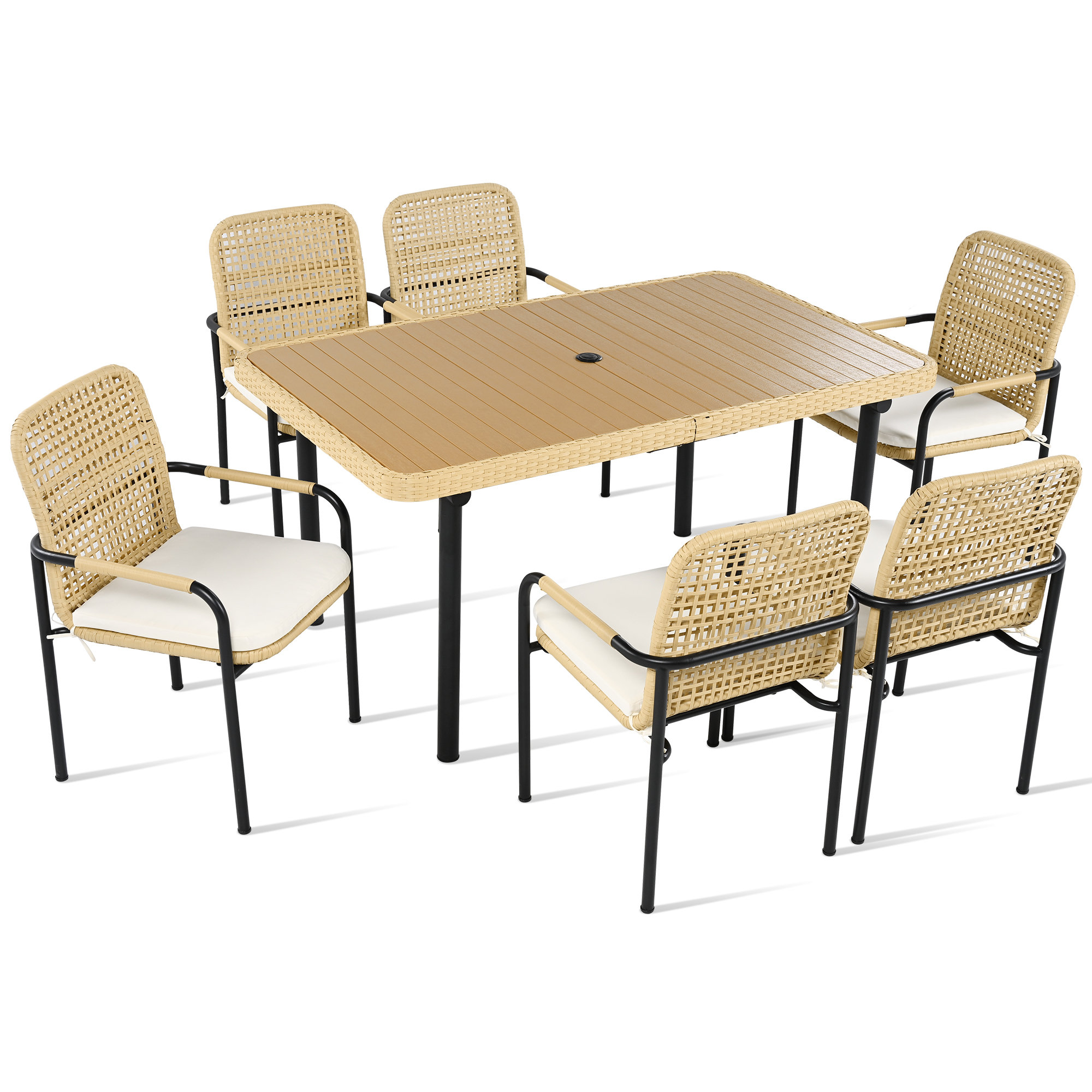 Corrigan Studio® 7 Pieces Patio Dining Set, Outdoor Wicker Furniture ...