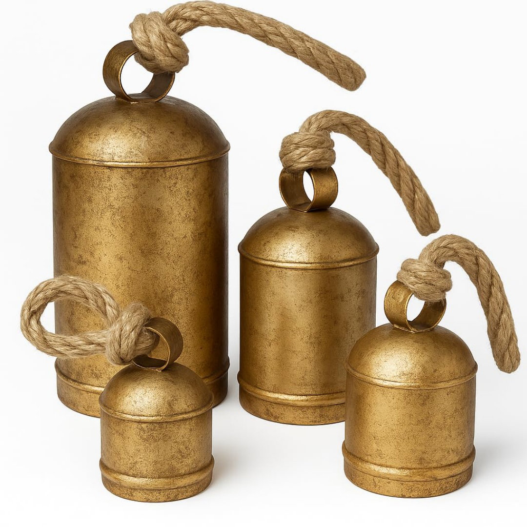 One Allium Way® Decorative Gold Cow Bells (Set Of 4) — Rustic Farmhouse ...