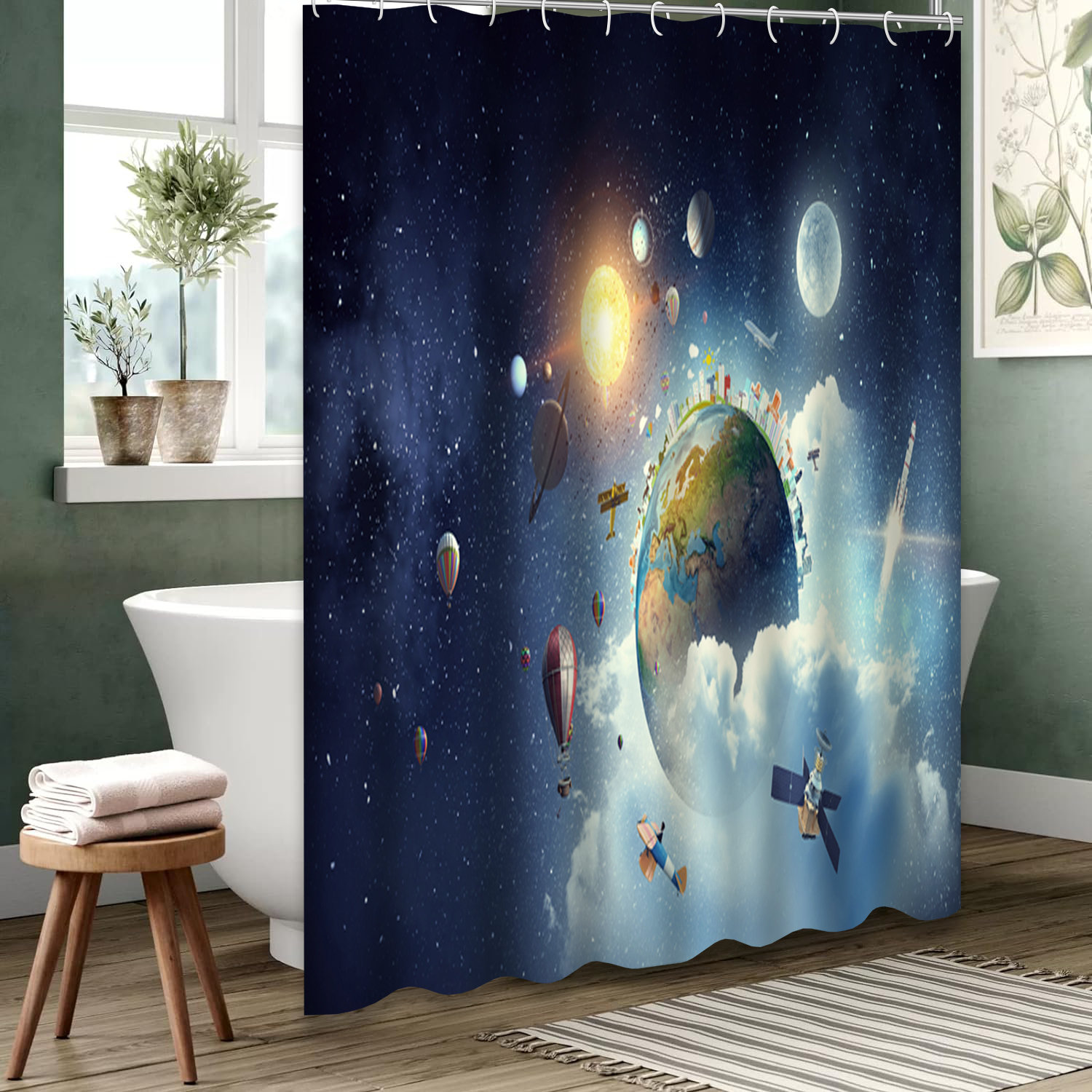East Urban Home Blue Earth Light Waterproof Shower Curtain,Beauty and ...