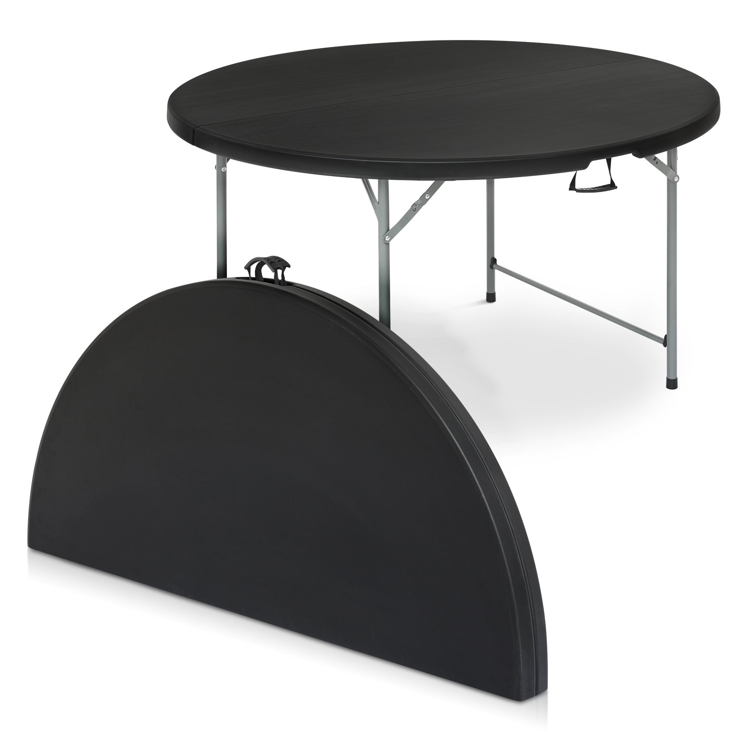 MoNiBloom Round Foldable Plastic Table Collapsible Circular Steel Frame ...