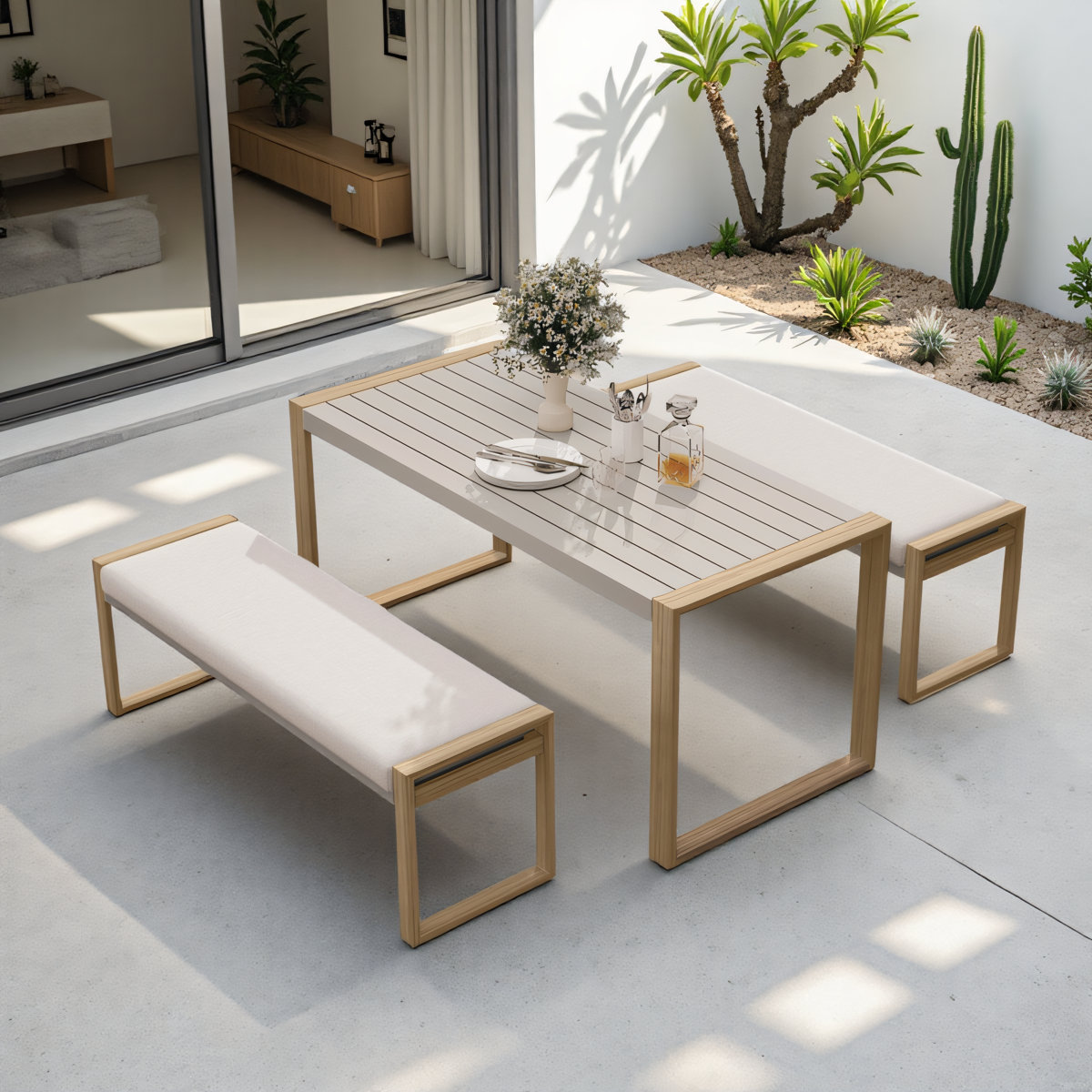 Latitude Run® 3 Pcs Outdoor Dining Set With Faux Wood Finish for 4 ...