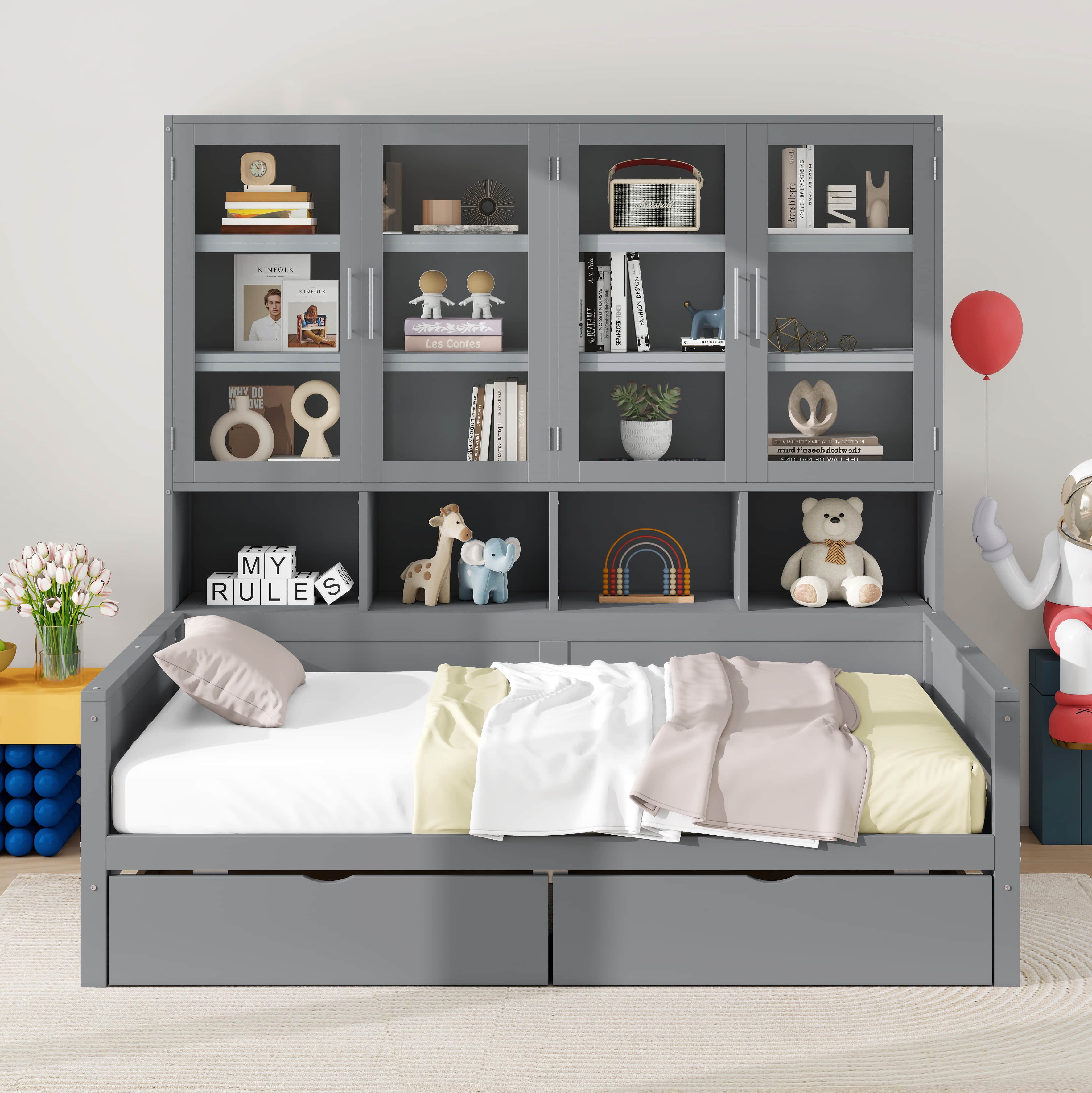 Lark Manor™ Wooden Daybed With Glass-Door Storage Cabinets, Built-In ...