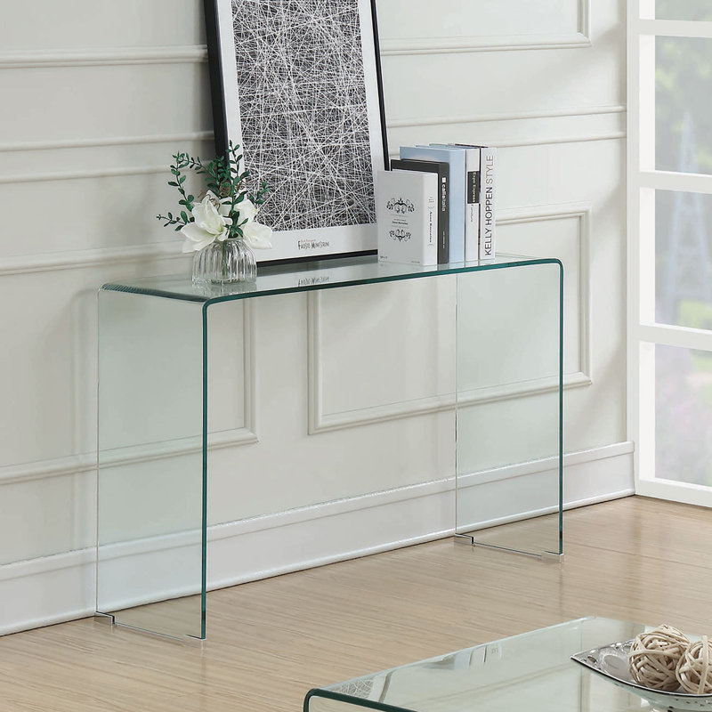 Mercer41 Ripley Tempered Bent Glass Entryway Console Table Clear | Wayfair