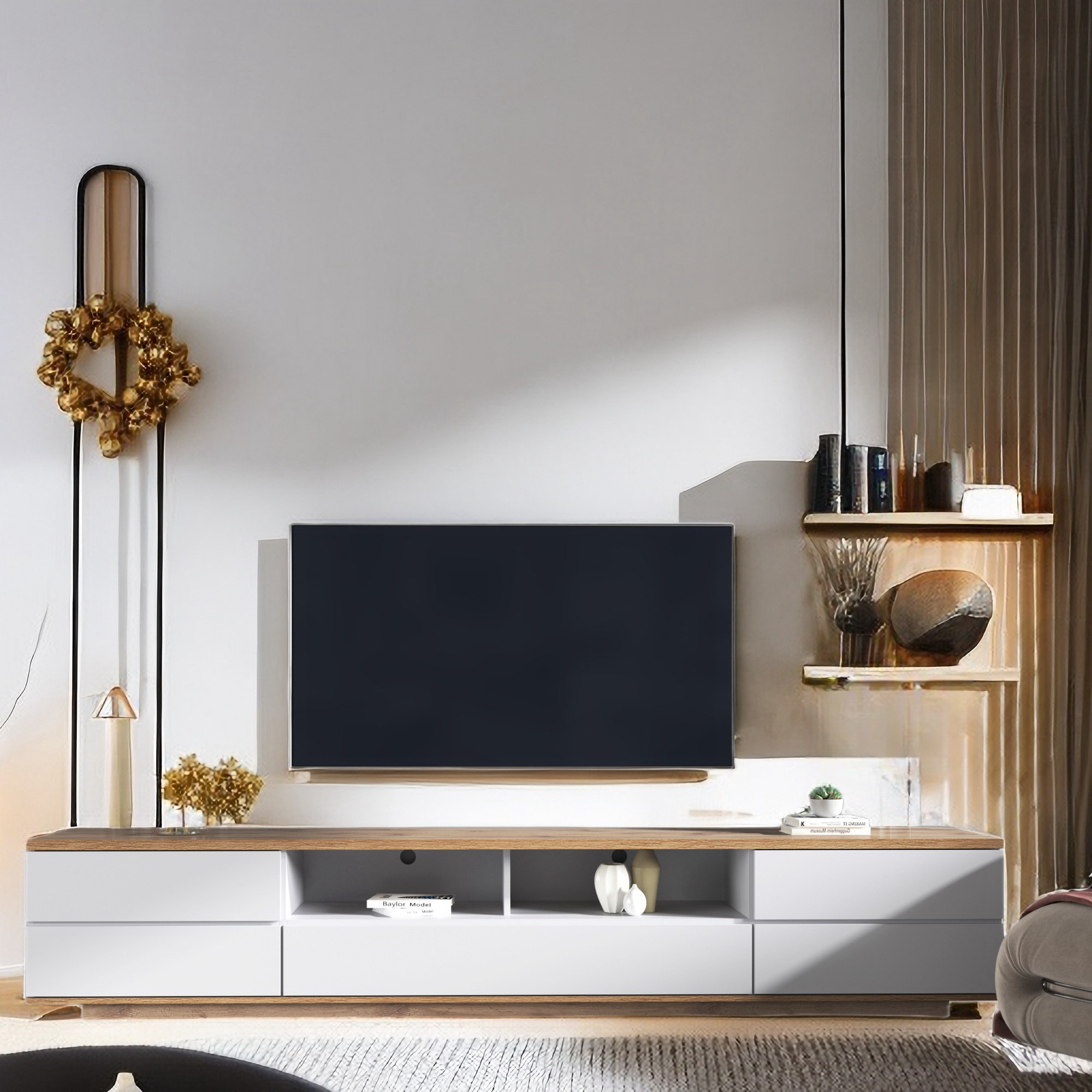 RADIANT DECOR 70.8 Wide Storage TV Stand with Five Doors and Two Open ...