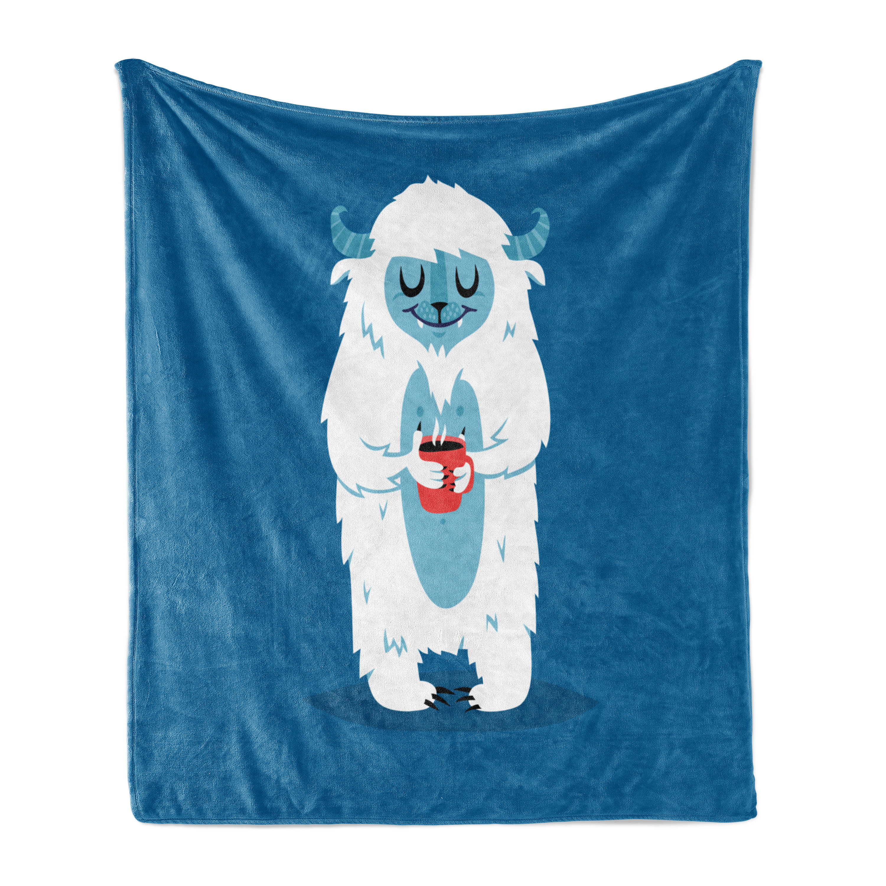 Ambesonne Bigfoot Fleece Throw Blanket Yeti Coffee Cup Winter Cobalt ...