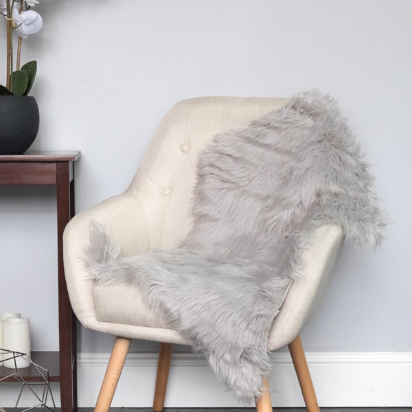 House of Hampton® Fluffy Faux Sheepskin Fur Rug or Chair Throw 3' x 2 ...