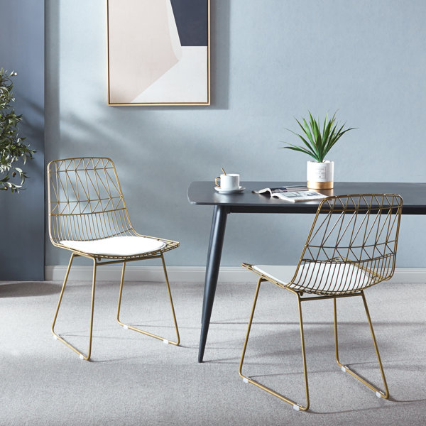 17 Stories Yuki Geometric Metal Dining Chair with PU Leather Seat Pad ...