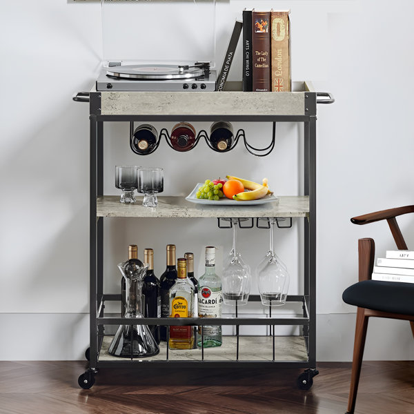 17 Stories Neyamiah 3 Tiers Kitchen Serving Trolley Industrial Wood ...