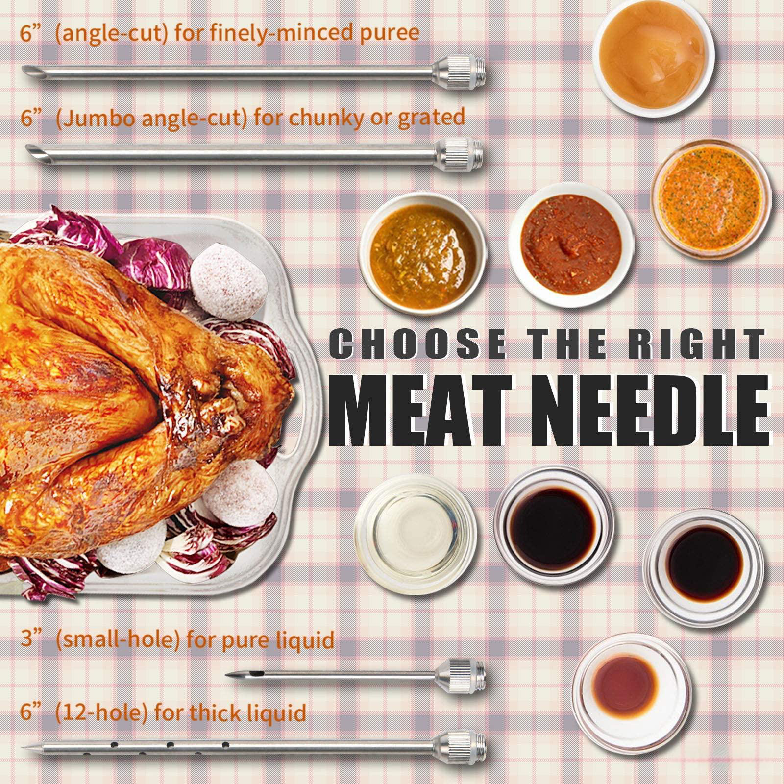 DILAND 304-Stainless Steel Meat Injector Syringe Kit With 4 Marinade ...