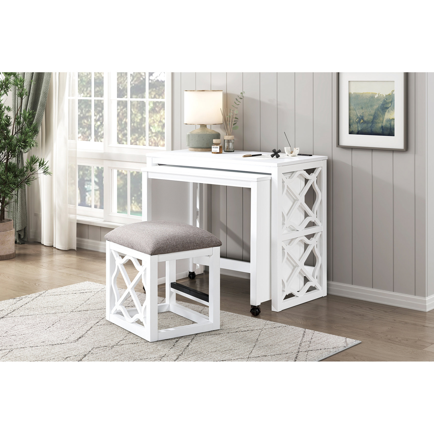 George Oliver Contemporary 3pc Desks And Stool , Black, With Rolling ...