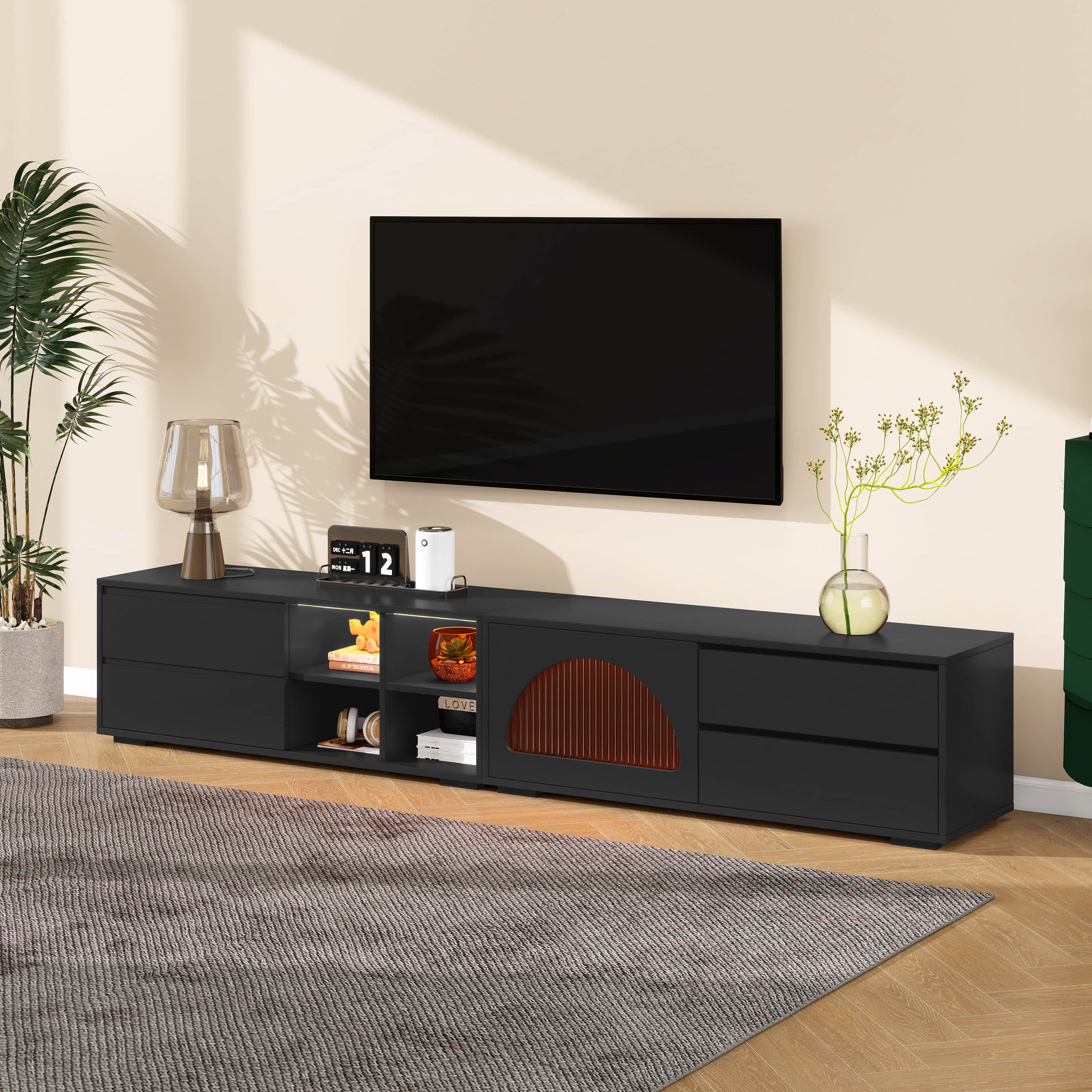 George Oliver 2-In-1 Use TV Stand With Fluted Glass Door For Tvs Up To ...