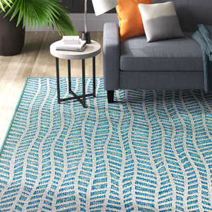 Wrought Studio™ Depue Chevron Aqua Teal/Ivory Indoor / Outdoor Area Rug ...