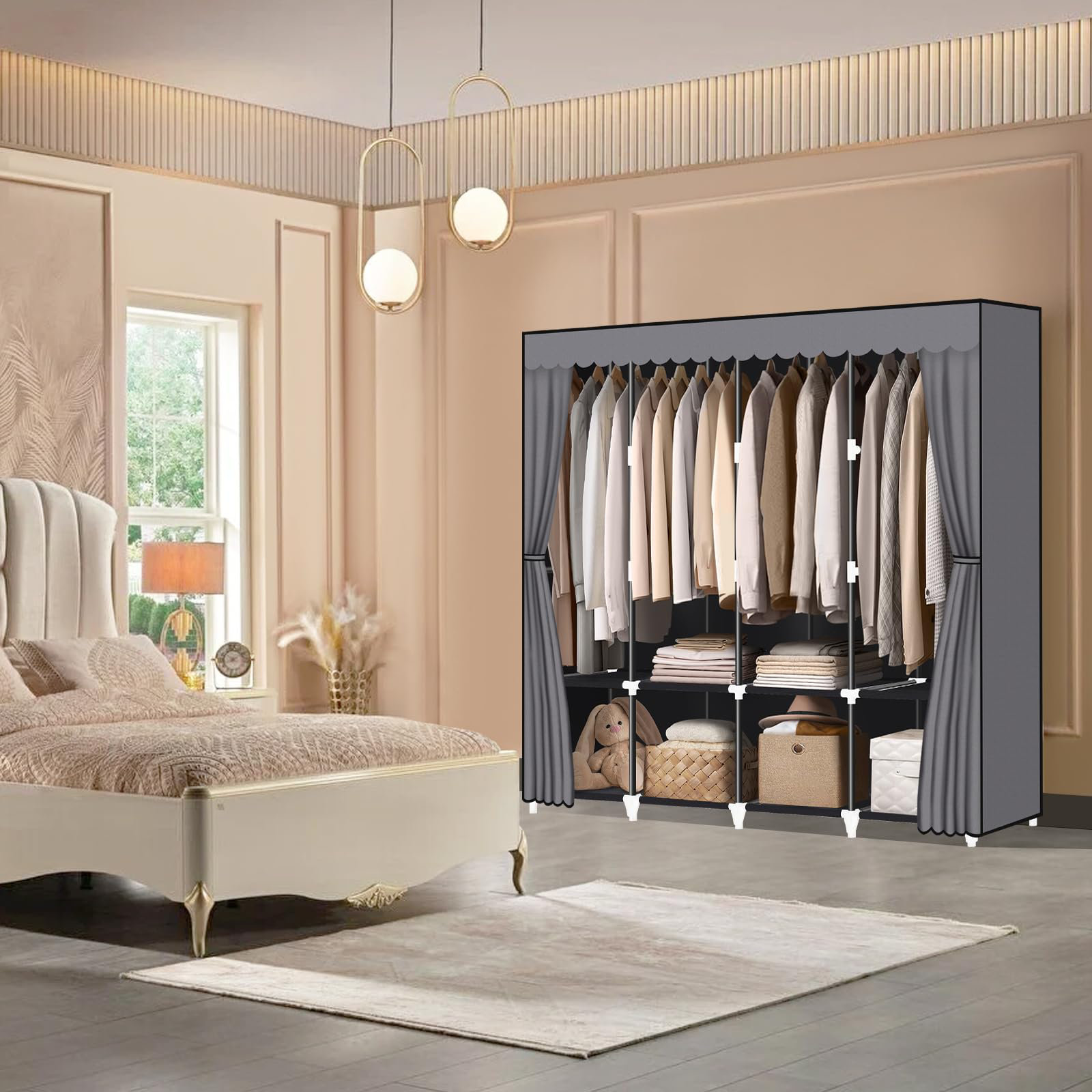 Latitude Run® Portable Closet, Grey Wardrobe Closet Organizer With ...