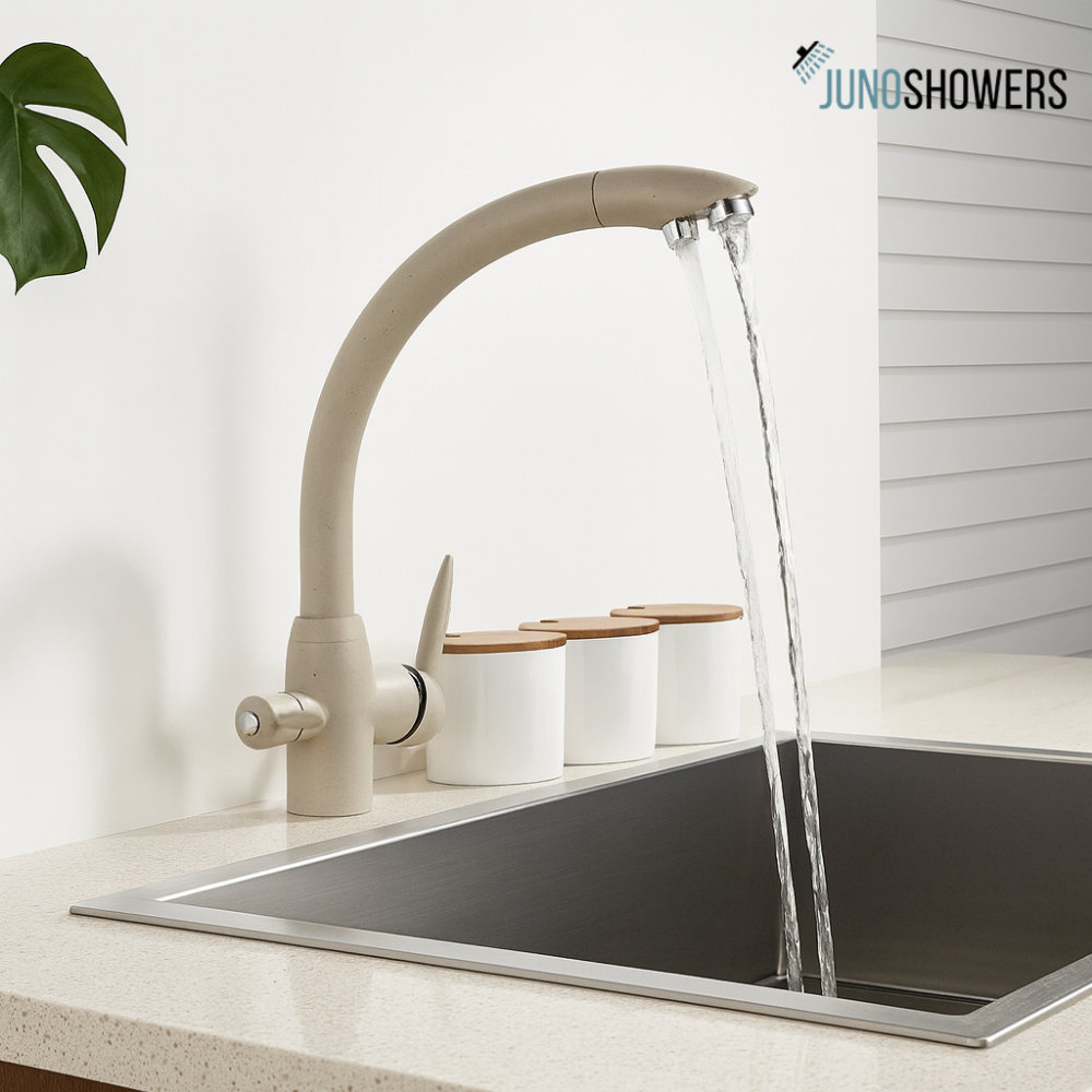 Juno Showers Juno Dotted Finish Deck-Mount Kitchen Sink Faucet – Dual ...