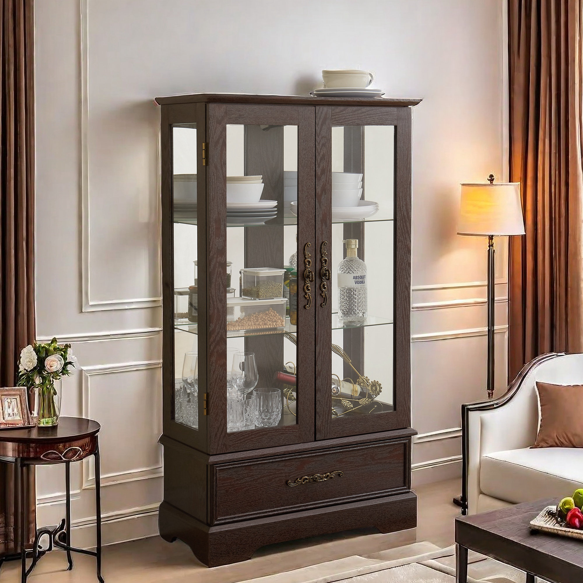Winston Porter Starlee Curio Display Cabinet with 2 Glass Doors, 1 ...