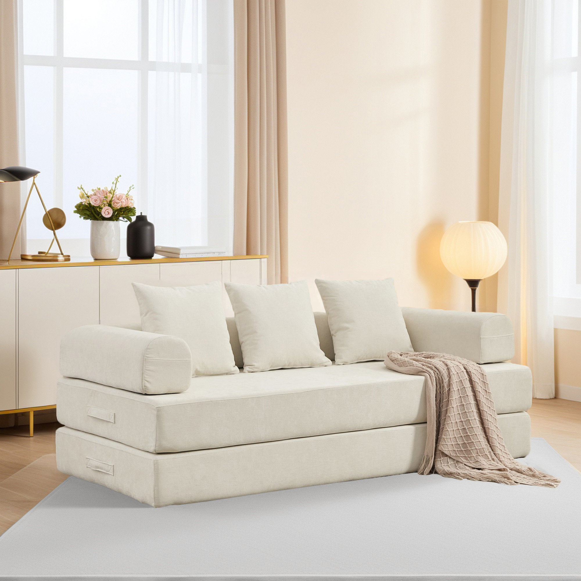 Latitude Run® Convertible Sleeper Sofa, Foldable Floor Couch With 3 ...
