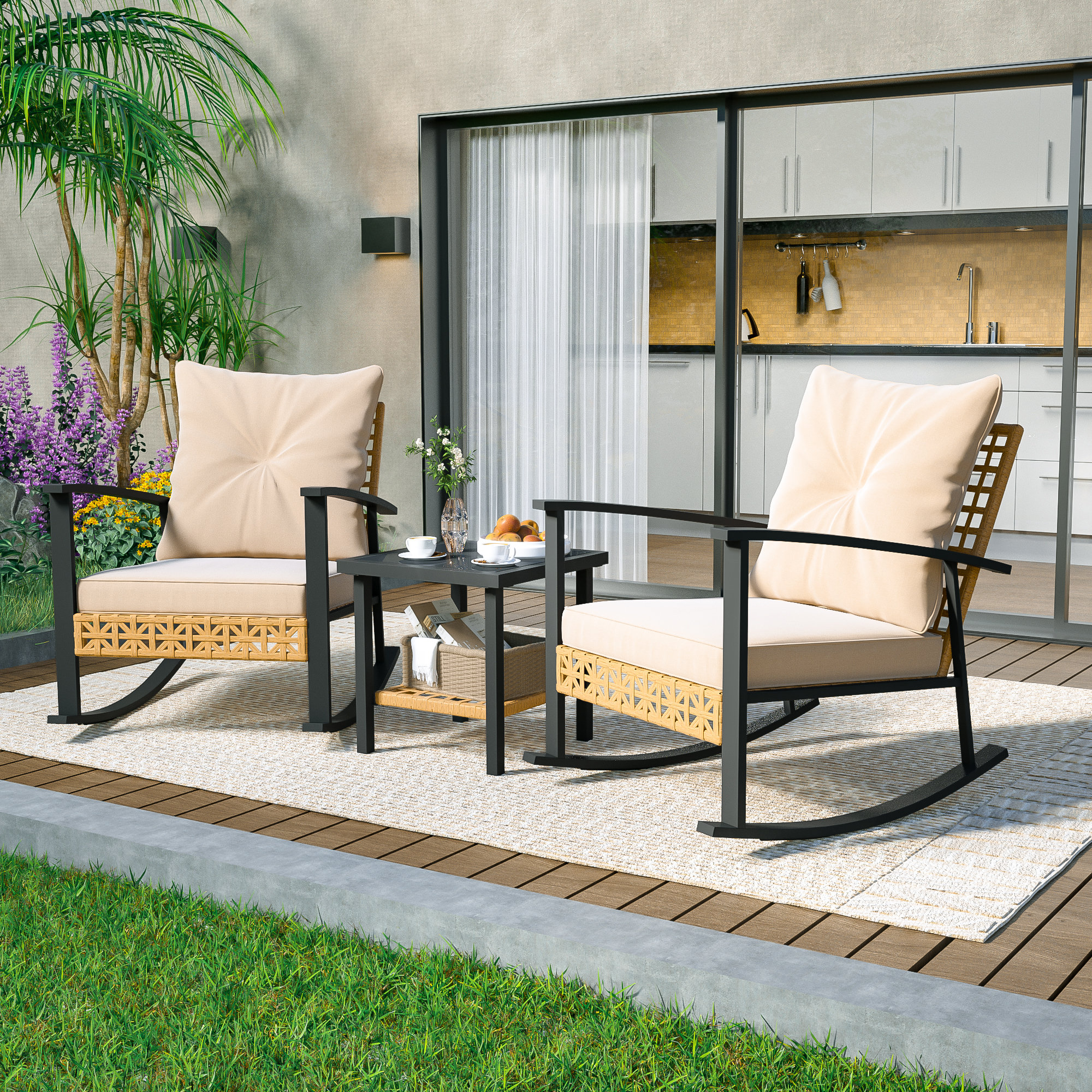 Winston Porter 3 Piece Seating Group Rocking Chair with Cushions | Wayfair