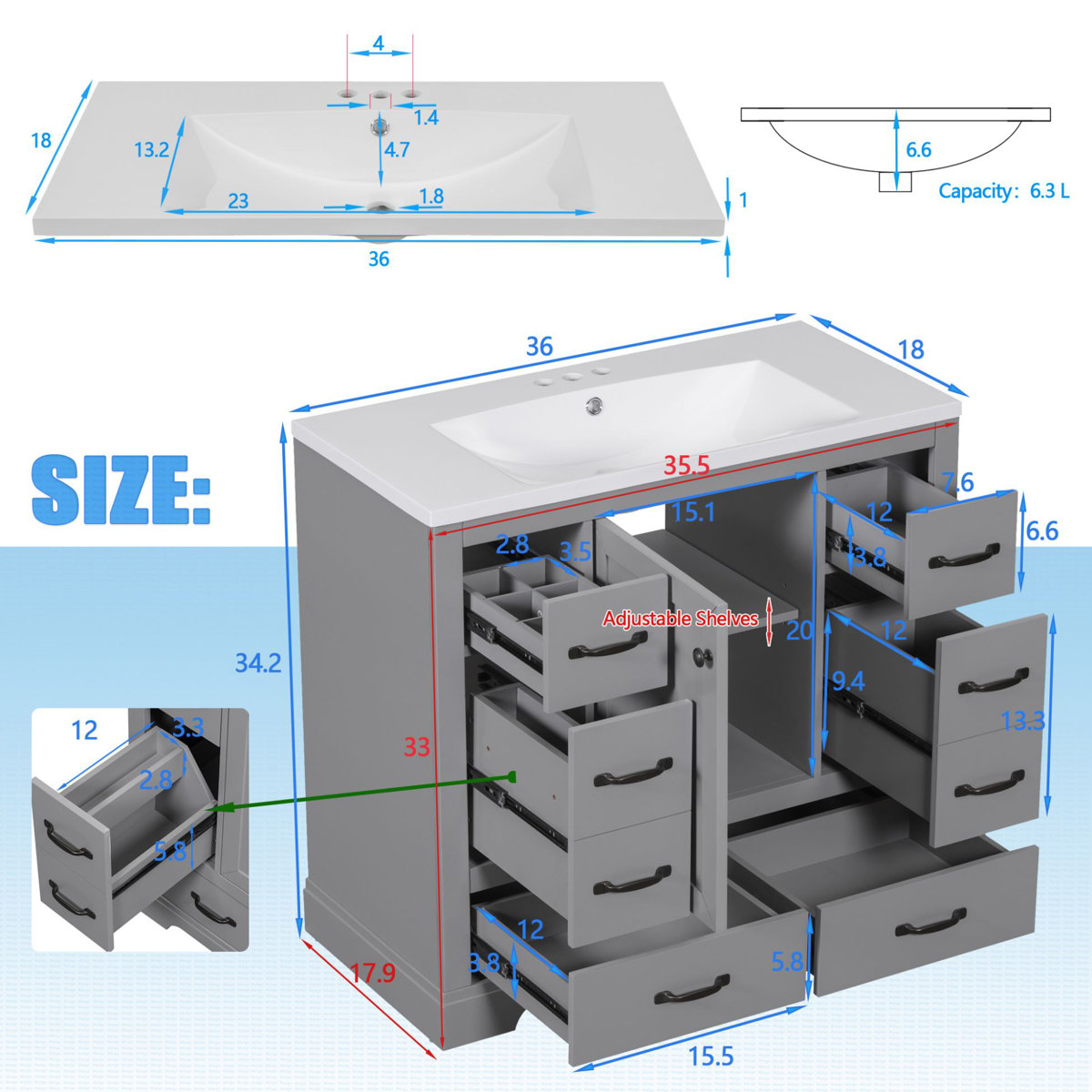 Winston Porter Raedon 36'' Single Bathroom Vanity with Ceramic Top ...