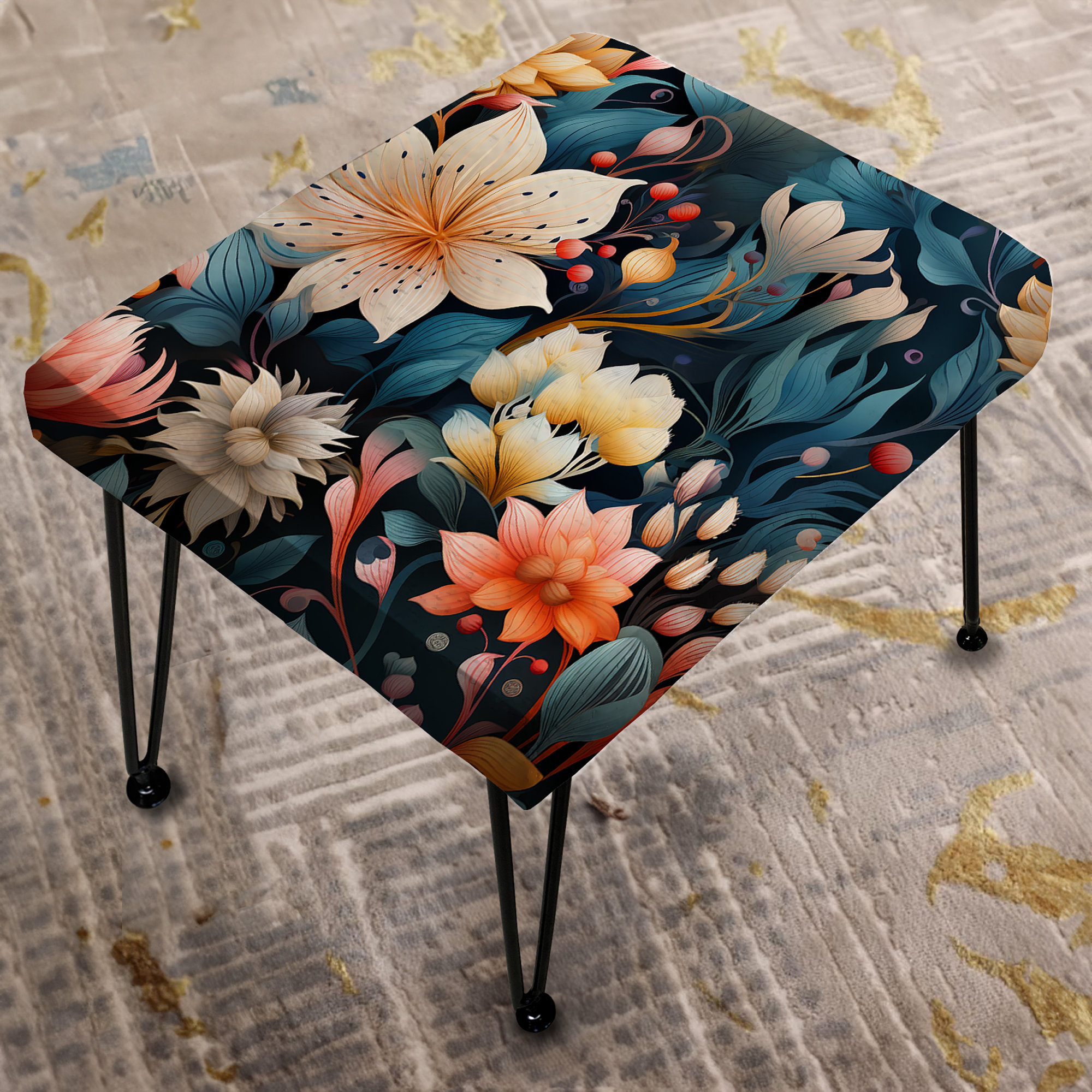 Design Art Fantasy Foliage Botanical Pattern - Floral Rectangle Ottoman ...