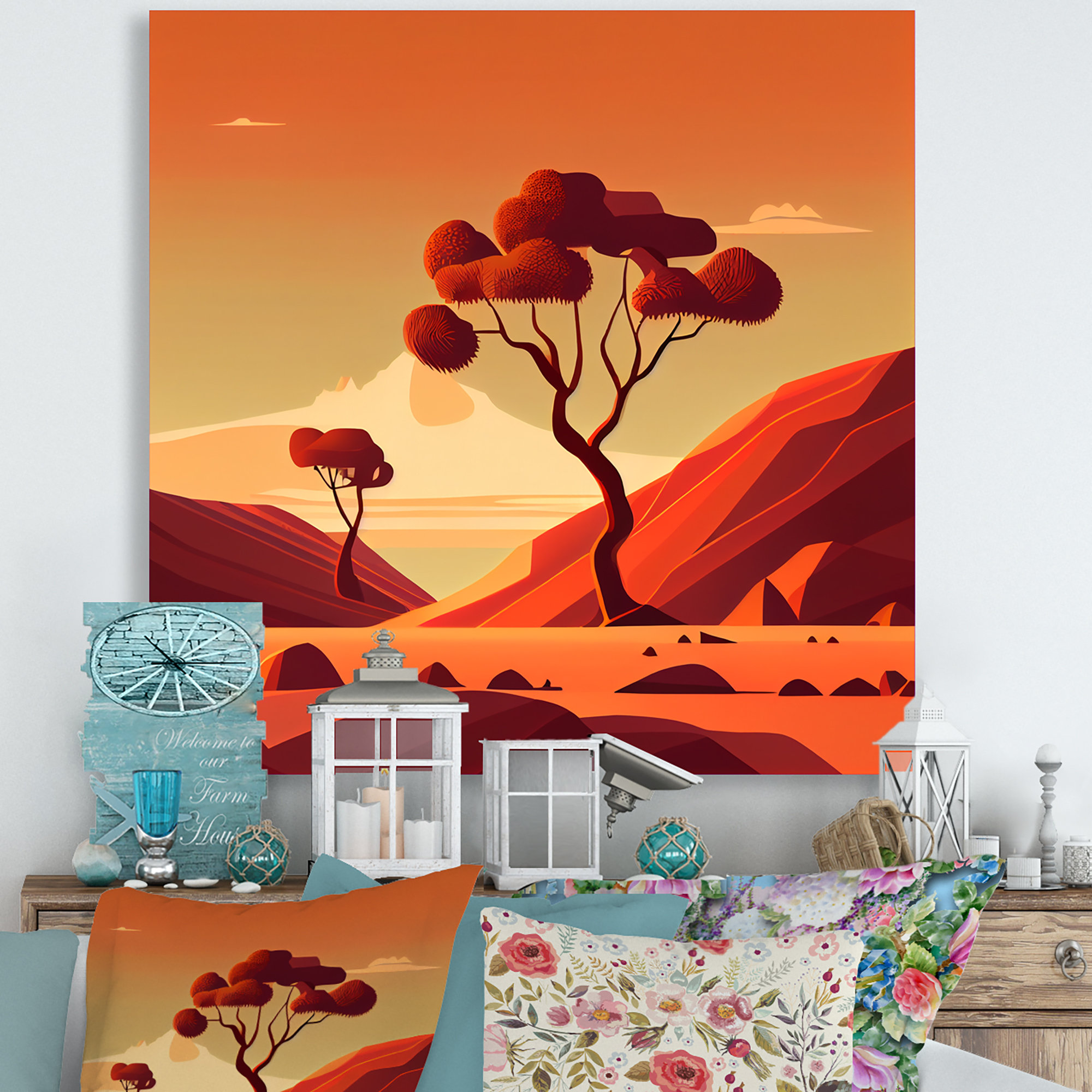 Millwood Pines Two Trees In Terra Cotta Mountains I - Print on Canvas ...