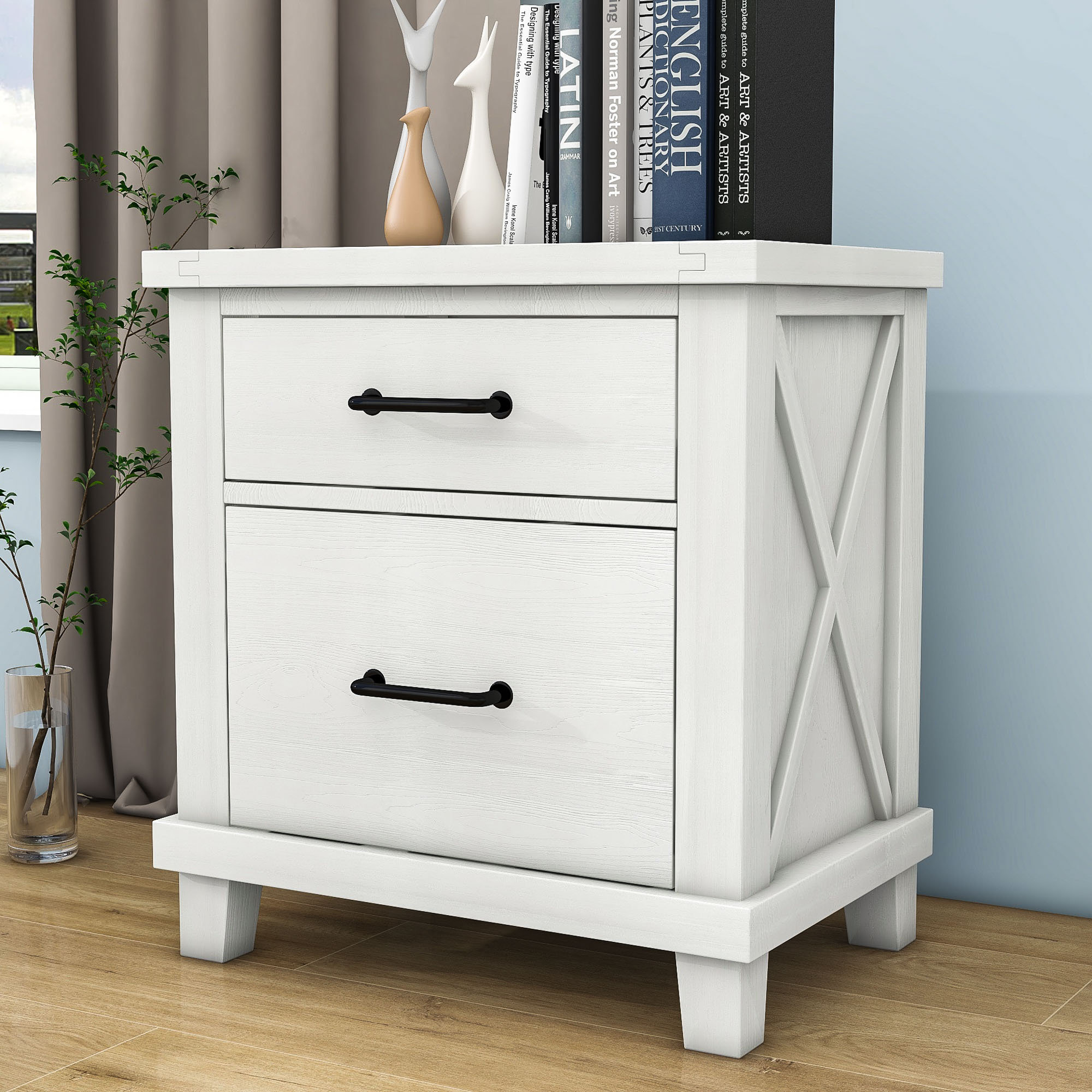 Gracie Oaks Bixente Rustic Farmhouse Style Wood Two Drawers Nightstand ...