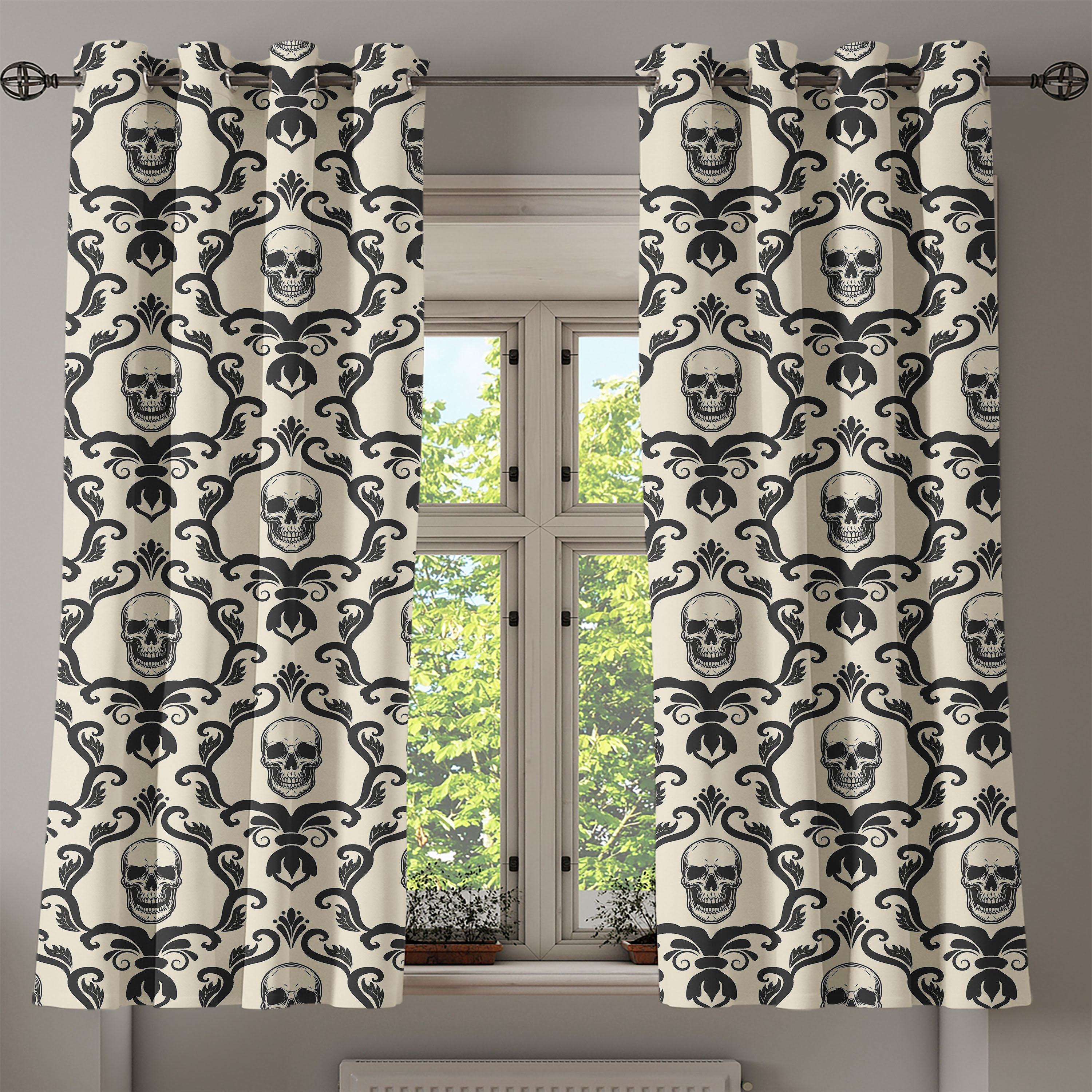 Astoria Grand Gothic Grommet Curtain Retro Damask Pattern Witchy ...