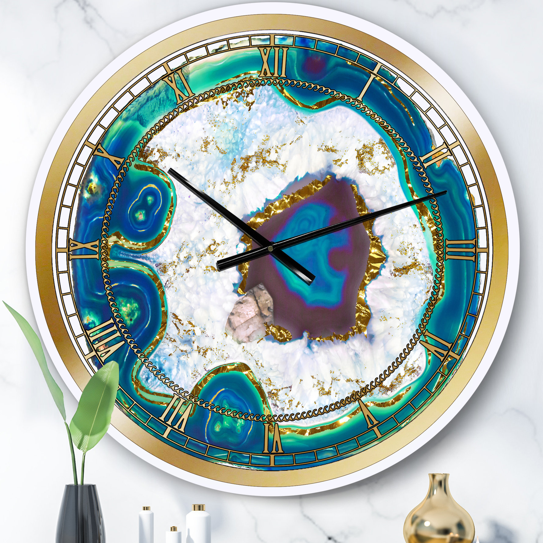 East Urban Home Crystal Blue Golden Agate - Modern wall clock | Wayfair