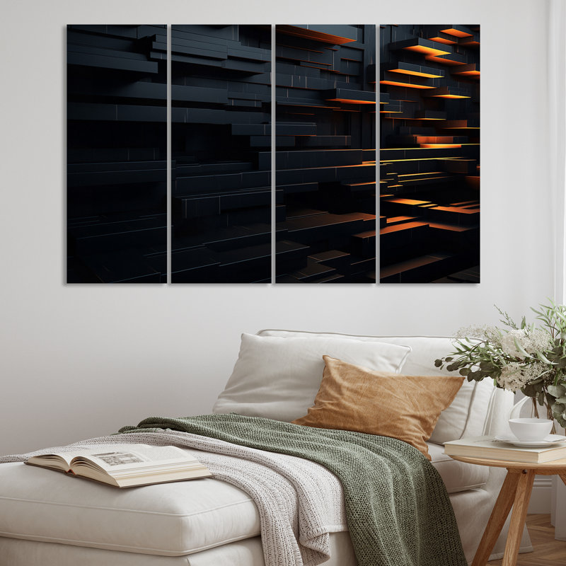 Wrought Studio™ 3D Black Brick Cube Dimensions IV On Canvas 4 Pieces ...