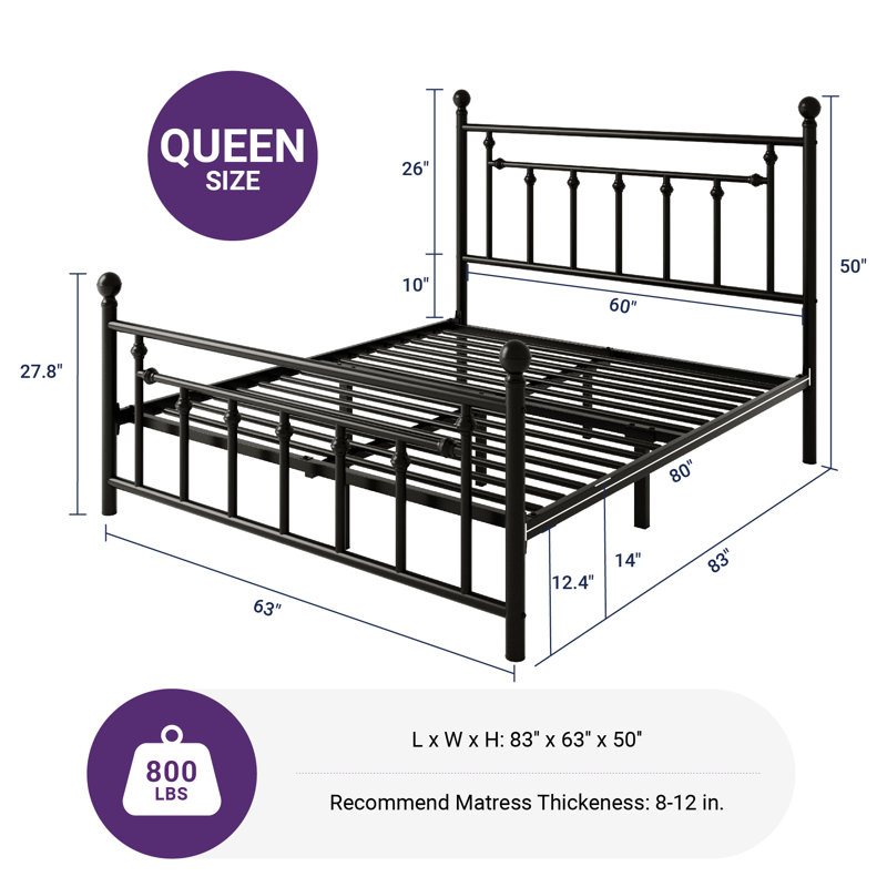 August Grove® Vintage Iron Bed Frame With Elegant Headboard - Sturdy ...