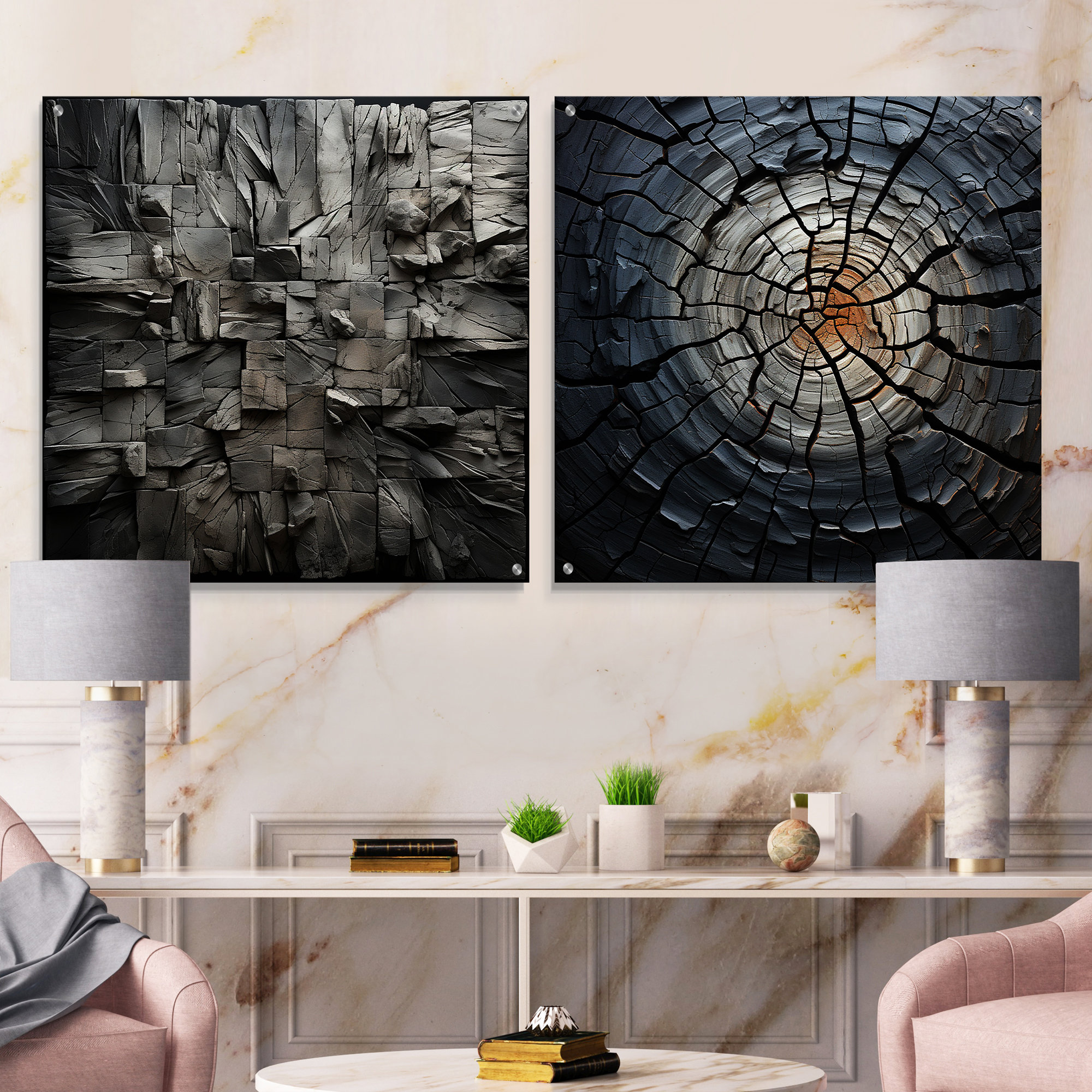 Ivy Bronx Spiritual Grey Geode Stone Minimalism - Stone Geode Acrylic ...