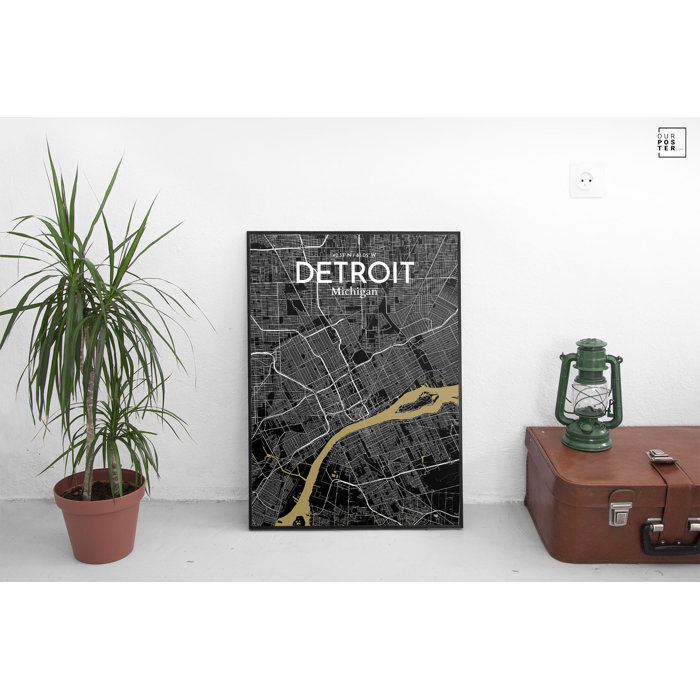 OurPoster.com 'Detroit City Map' Graphic Art Print Poster in Luxe | Wayfair