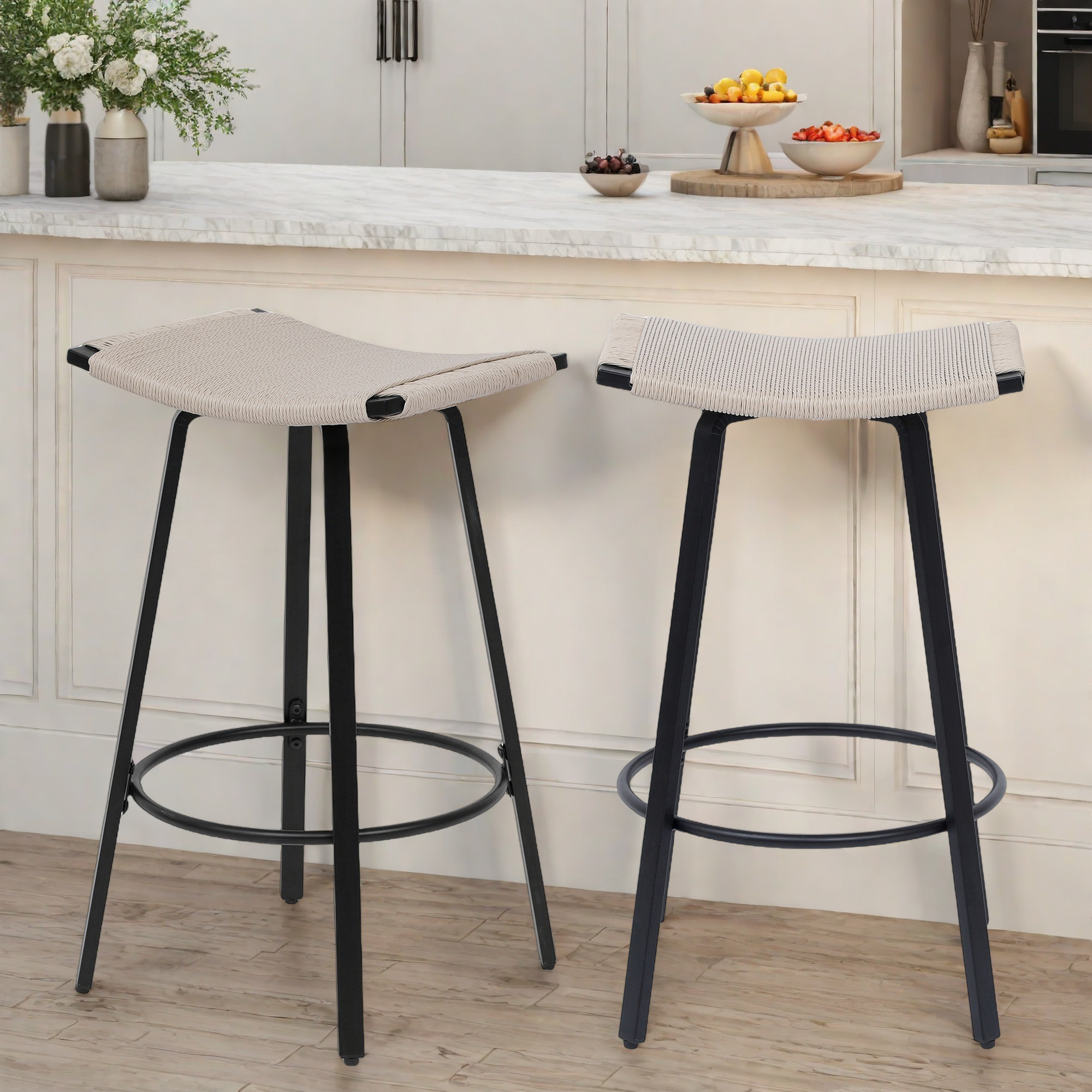 George Oliver Counter Height Backless Bar Stools With Handwoven Pvc ...