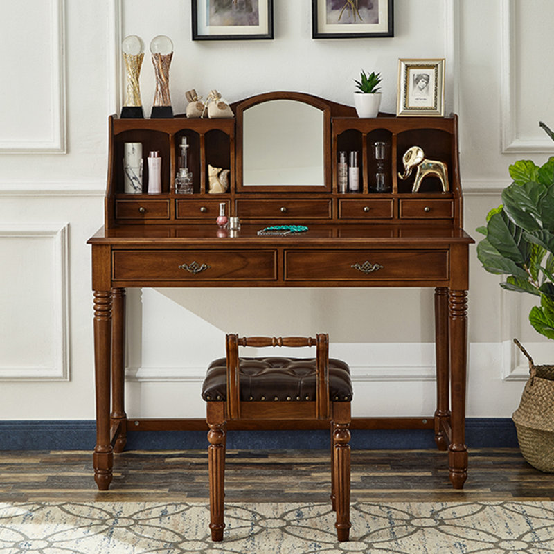 Canora Grey Retro Brown Solid Wood Vanity Table | Wayfair