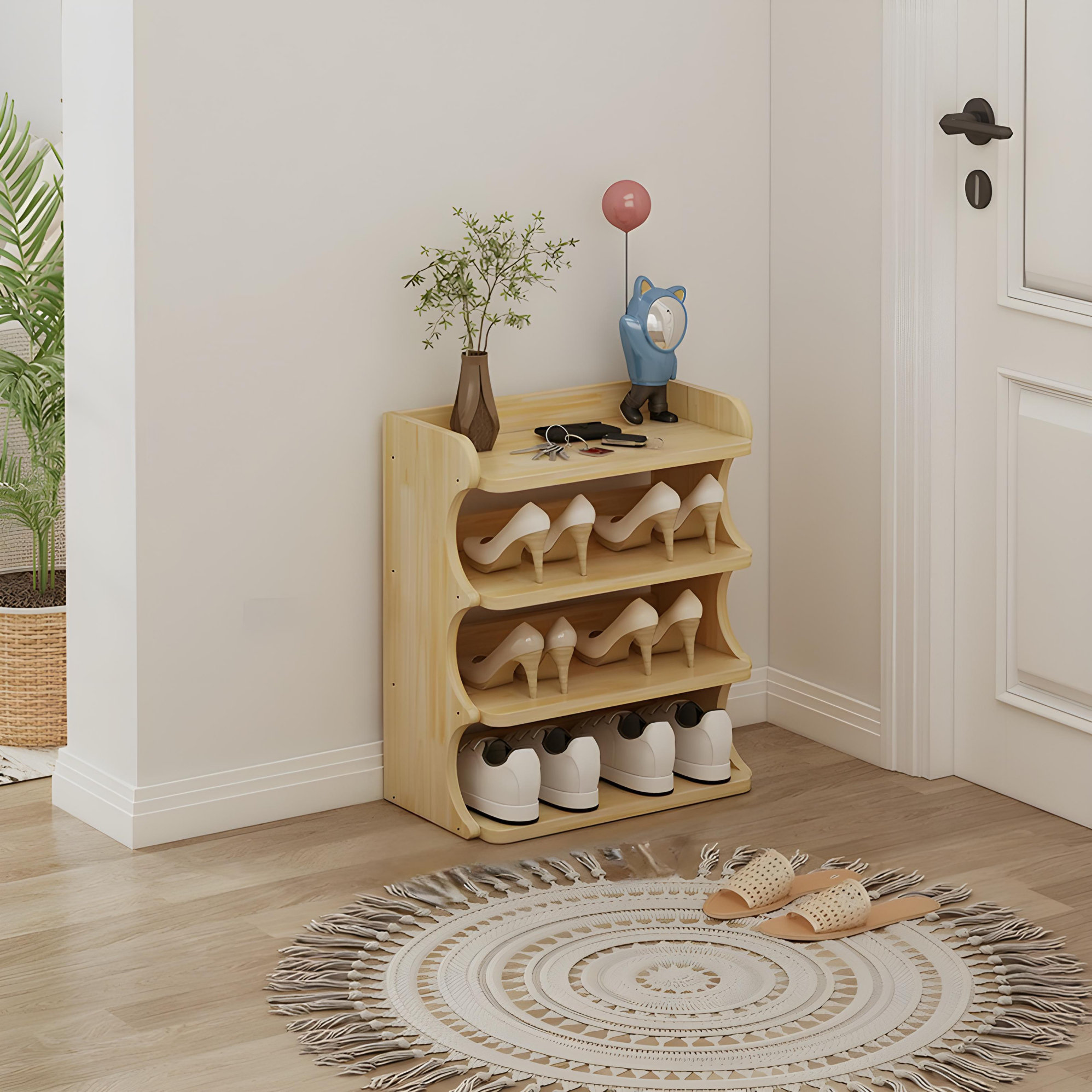 Red Barrel Studio® Narrow Multi-Tier Pine Shoe Rack – Space-Saving ...