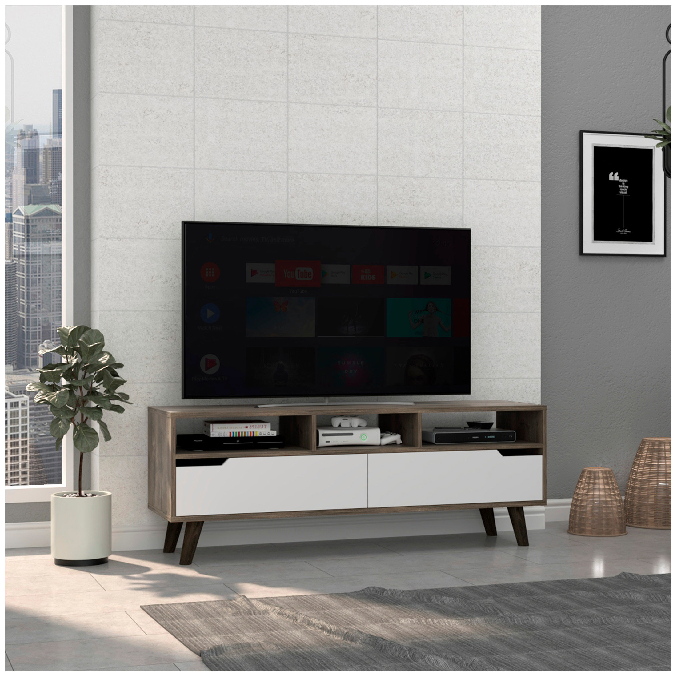 George Oliver Tv Stand 2.0 For TV´s up 52" Bull, Three Open Shelves,Two ...