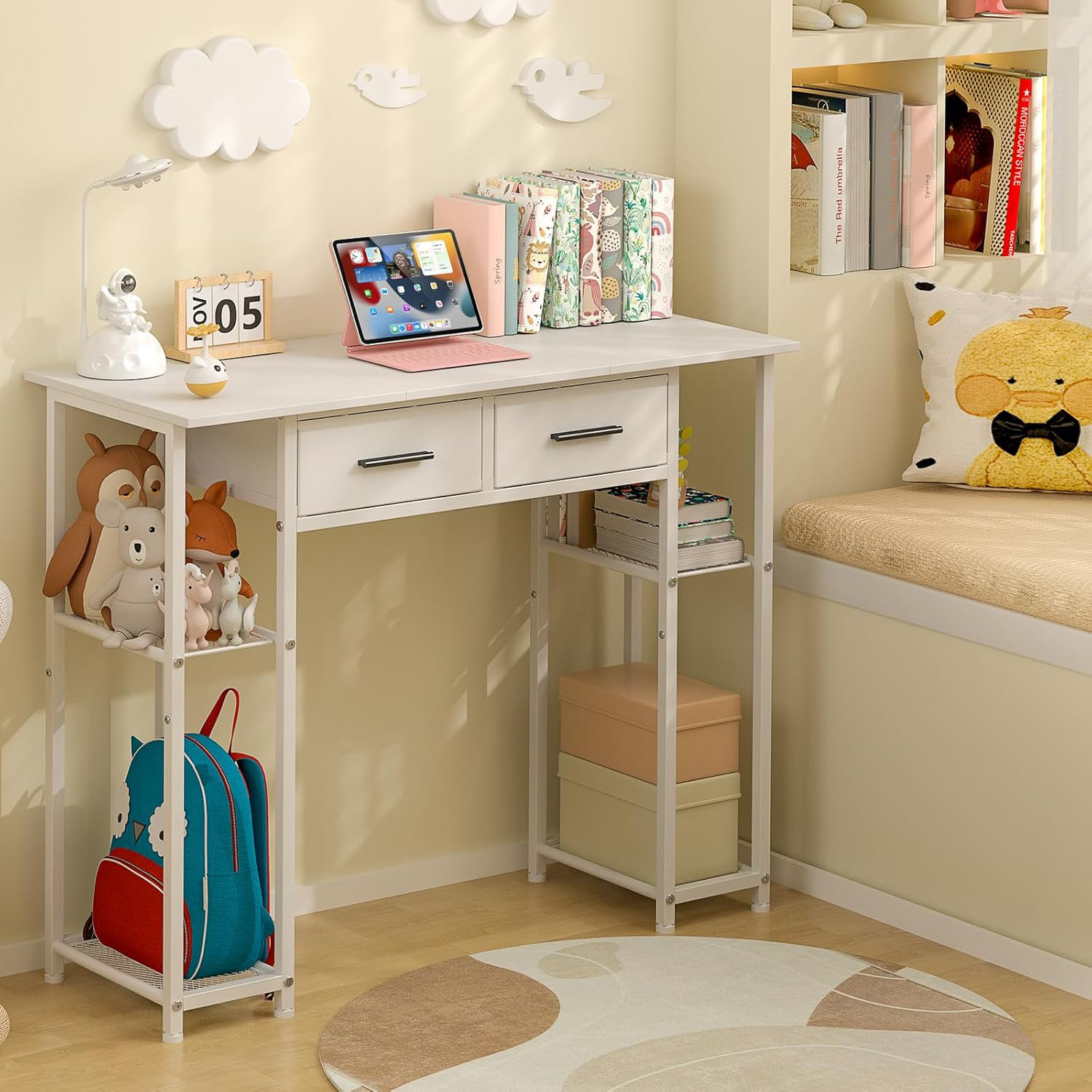 ATC CABINETS 37.3 Inch Home Office Work Desk with Storage Shelf, Kids ...