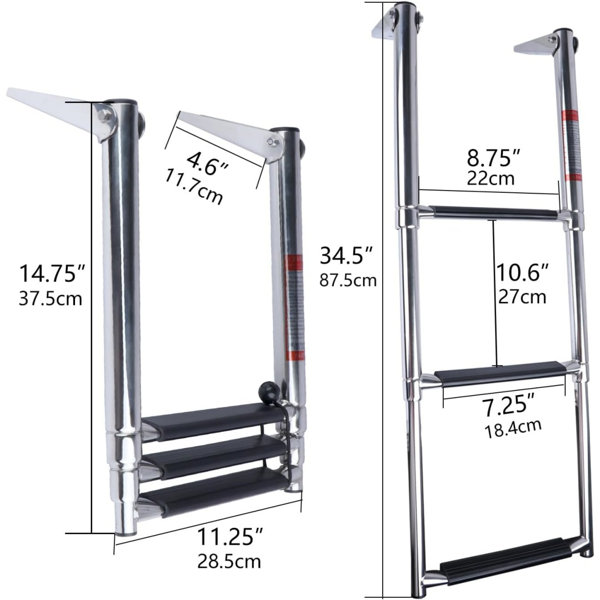 DESIGN SHOP BY SHELL 3 Step Boat Ladder, 304 Stainless Steel ...