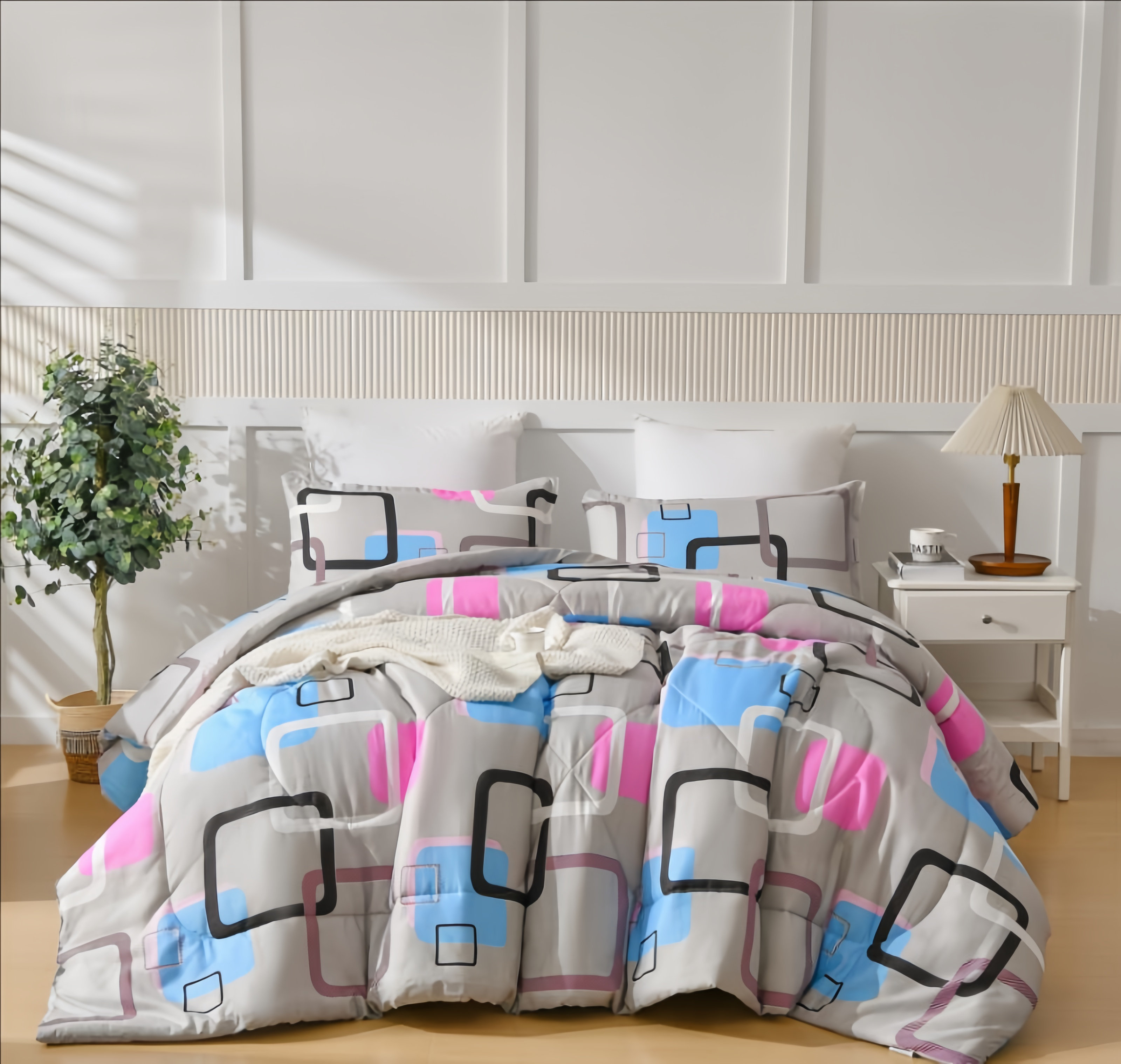 Mr.Garden 2/3-Piece Geometric Quilt Set Is Simple Stylish Soft And Fade ...