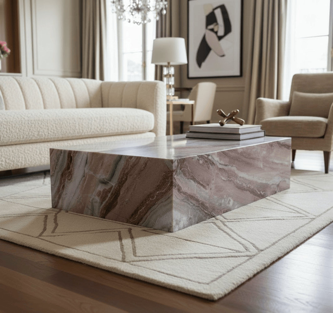 BETACH Genuine Marble Block Coffee Table - Rosso Orobico Marble ...