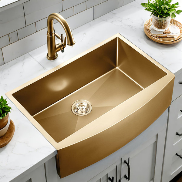 HIGOLD 33'' L Single Bowl Stainless Steel Kitchen Sink, Rose Gold ...