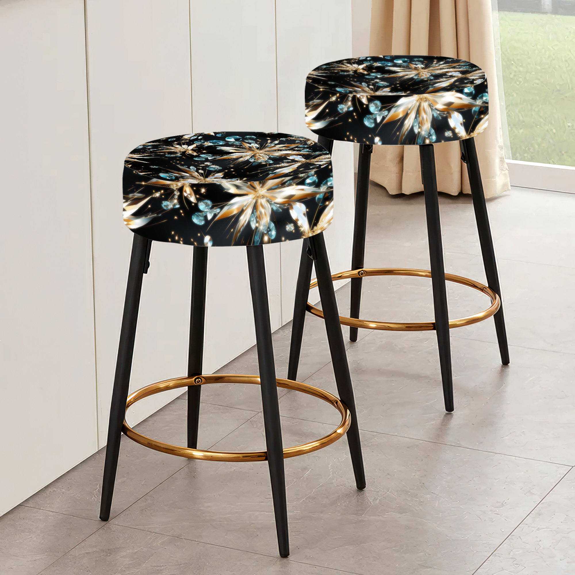Design Art Black And Gold Glass Glamour Opulence - Glam Bar Stools Set ...