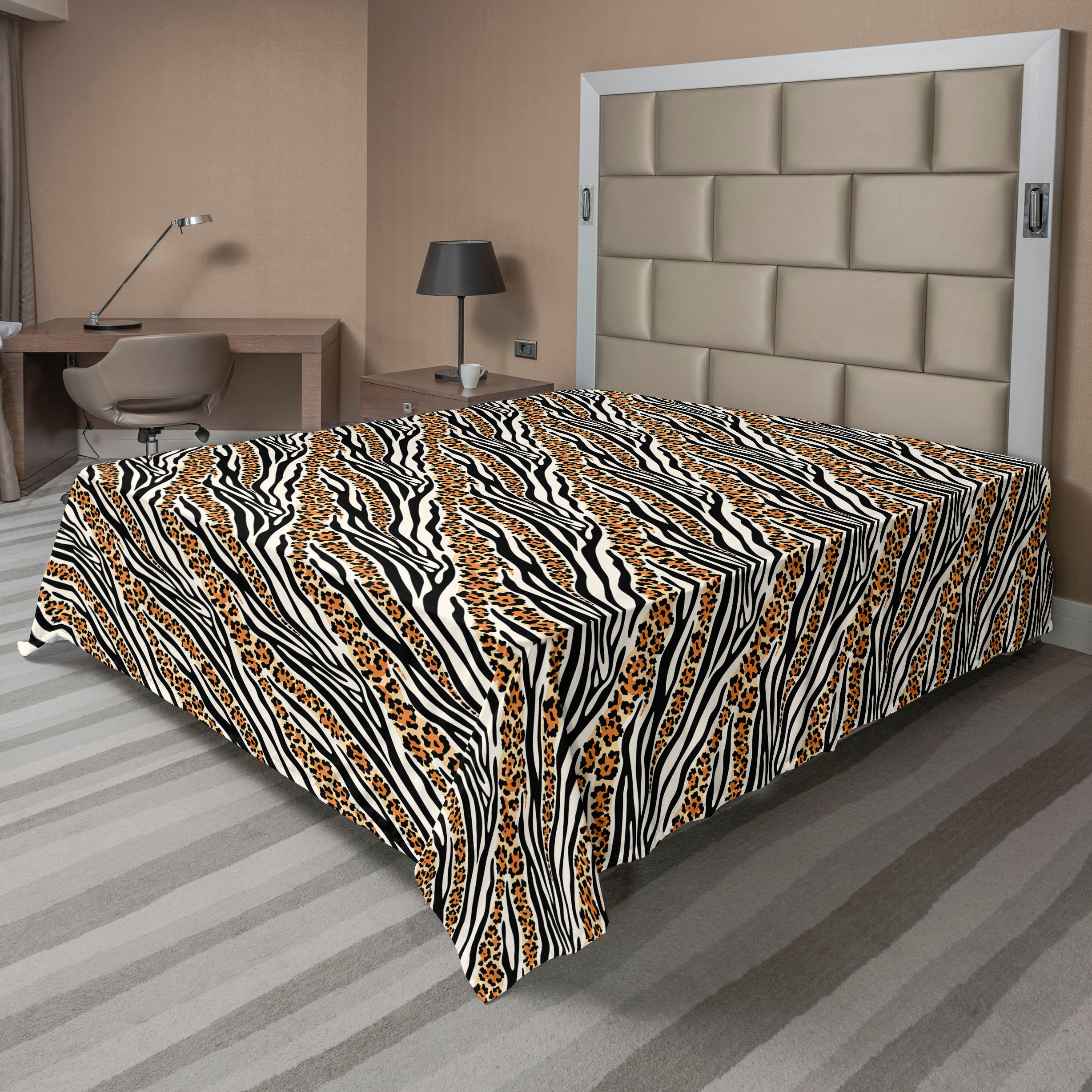 Ambesonne Nature Flat Sheet Mixed Leopard and Zebra Art Eggshell Pale ...