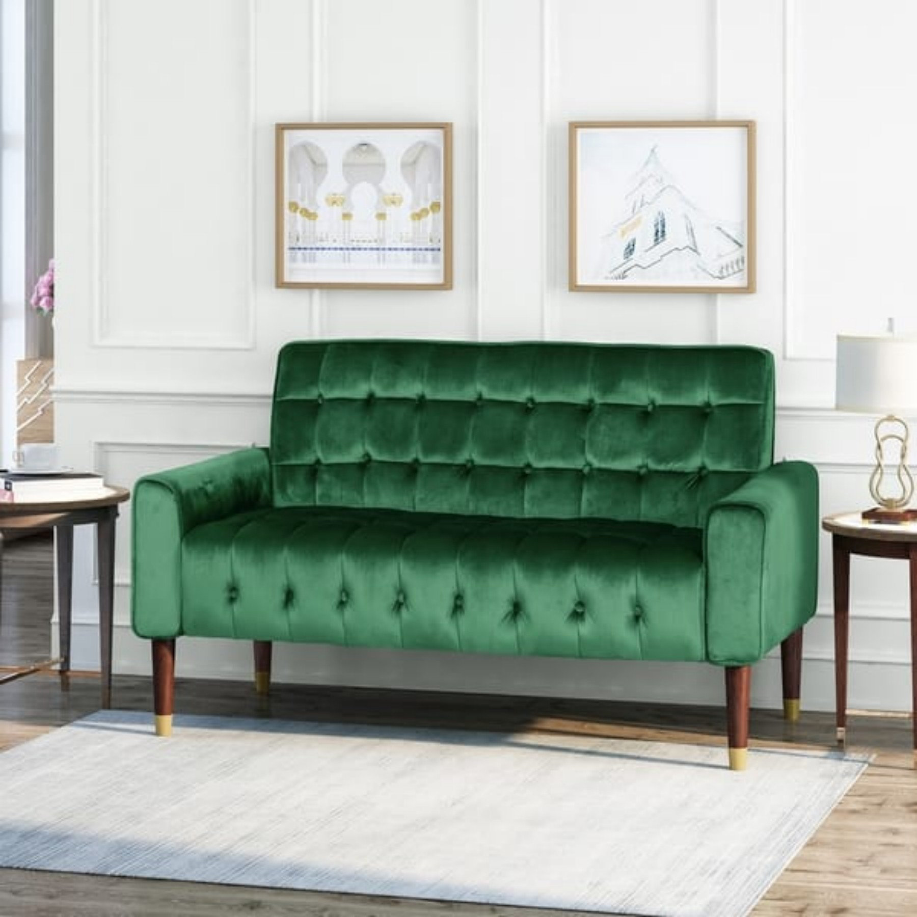 Mercer41 Modern Velvet Button Tufted Loveseat Blush - Wayfair Canada