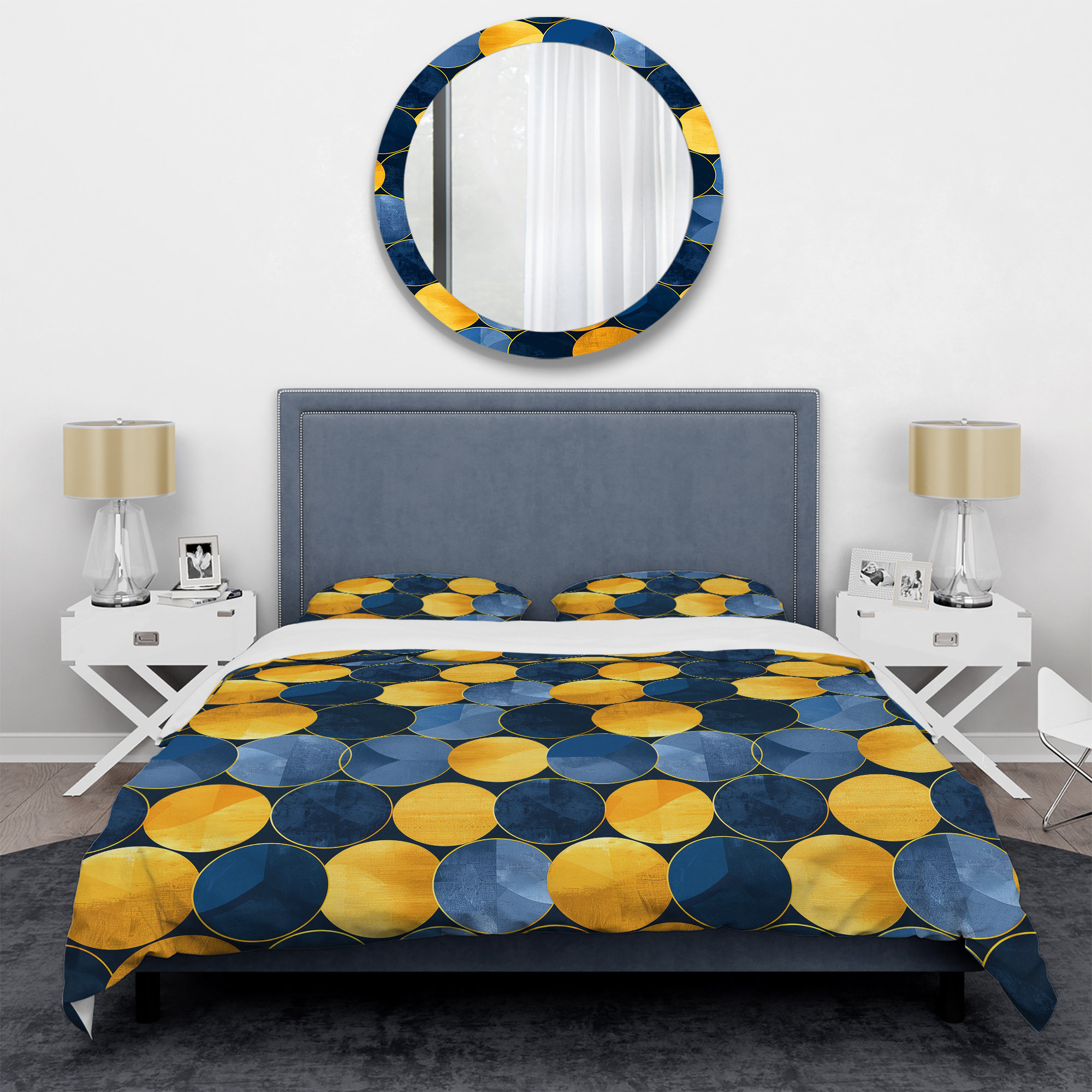 Design Art Blue Yellow Modern Circles V - Modern Duvet Cover Set | Wayfair