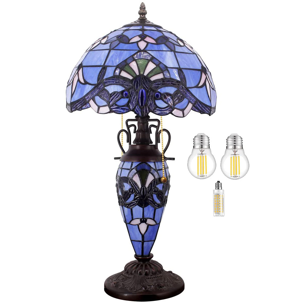 WERFACTORY Rustic Tiffany Style Table Lamp With Desk Nightlight ...