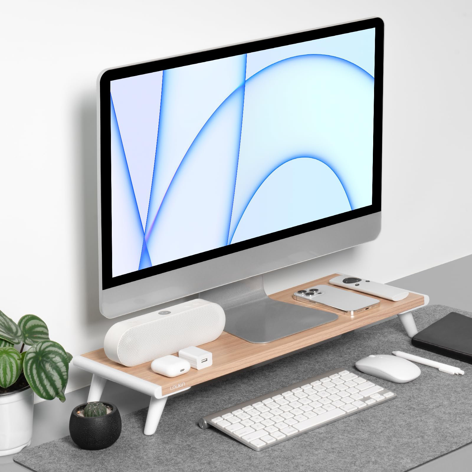 George Oliver Natural Wood Desktop Monitor Stand For Home Office With ...