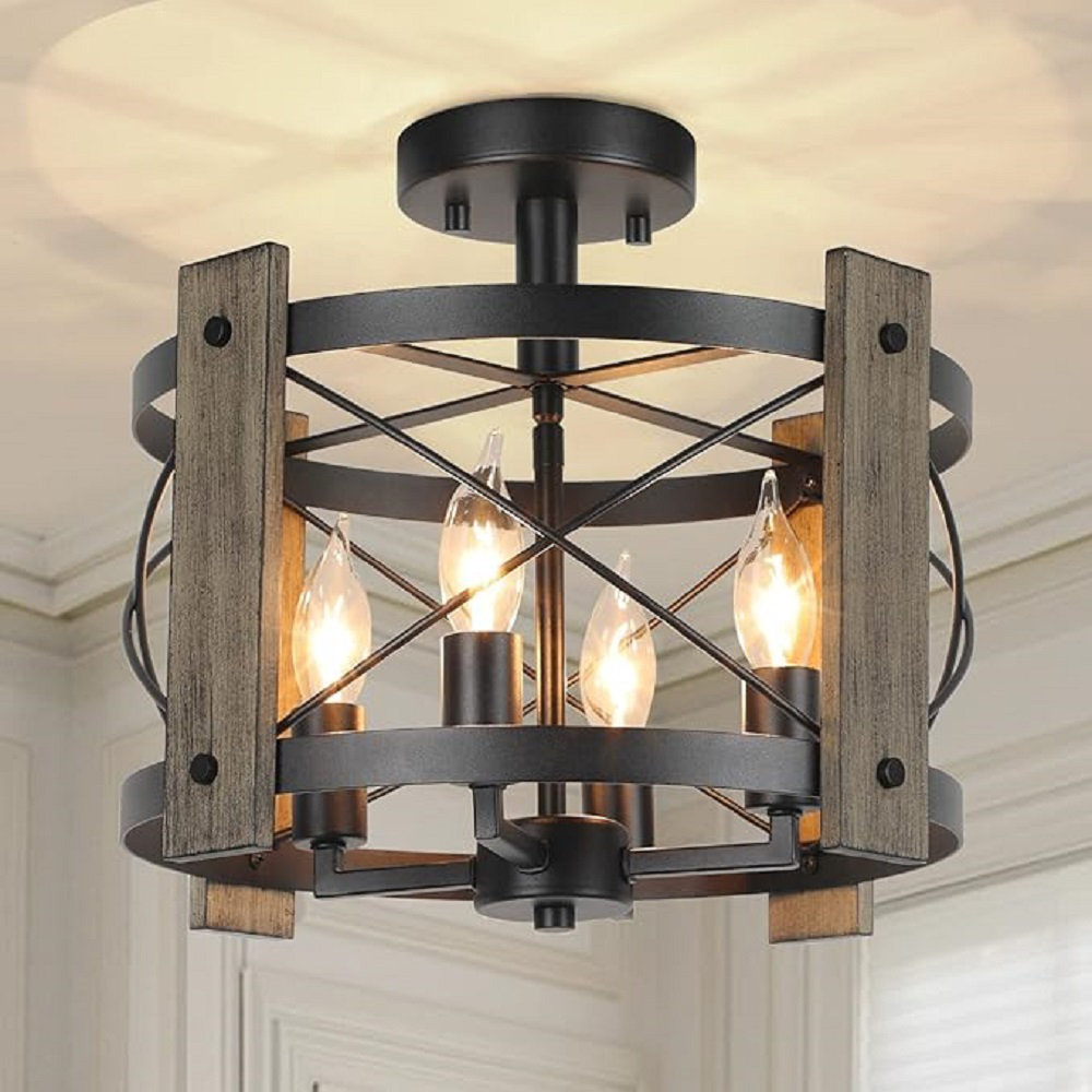 Williston Forge Farmhouse Rustic Light Fixture Ceiling Mount, Semi Flush Mount Ceiling Light ...