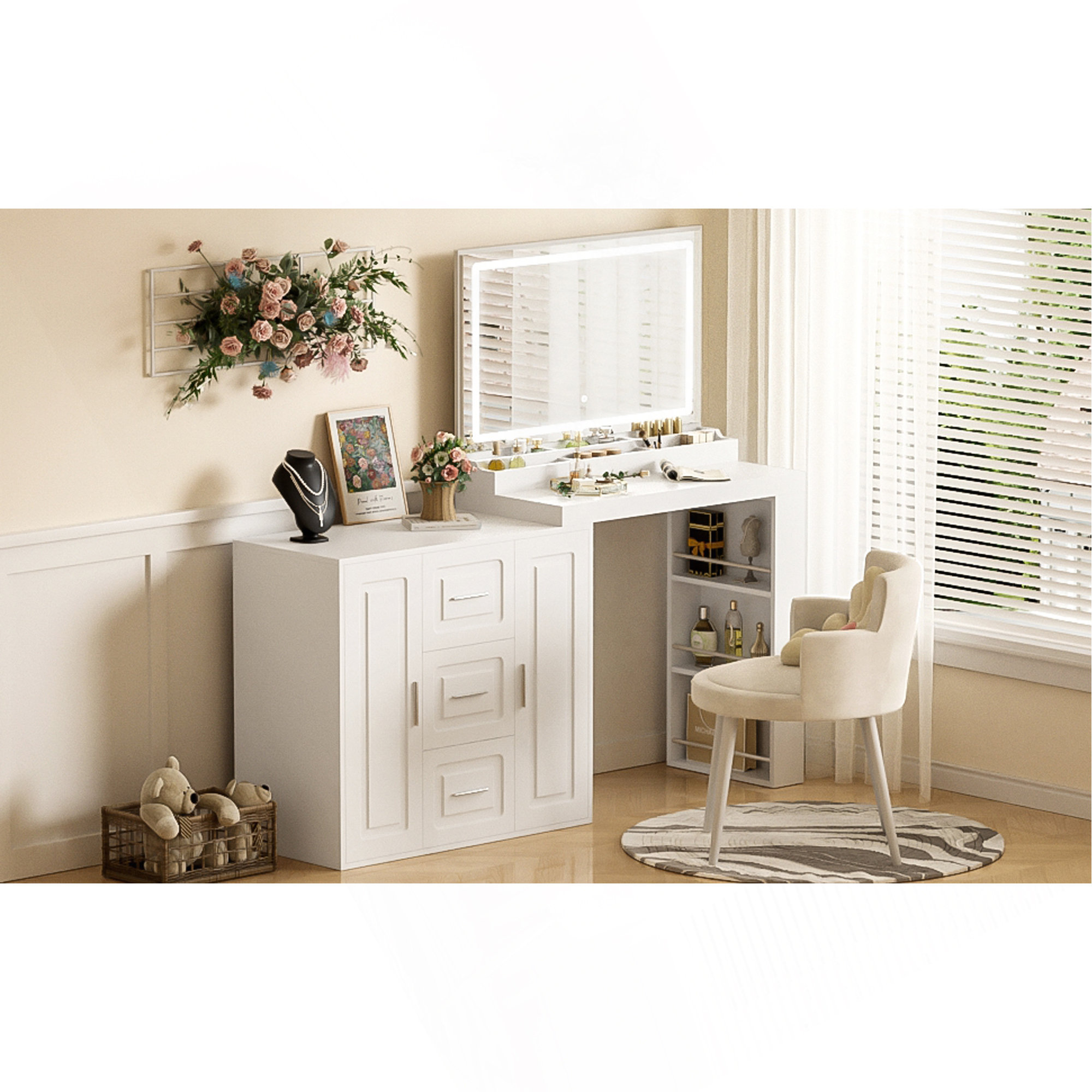 Ophelia & Co. 59" Makeup Vanity Desk With Mirror, Vanity Mirror With ...