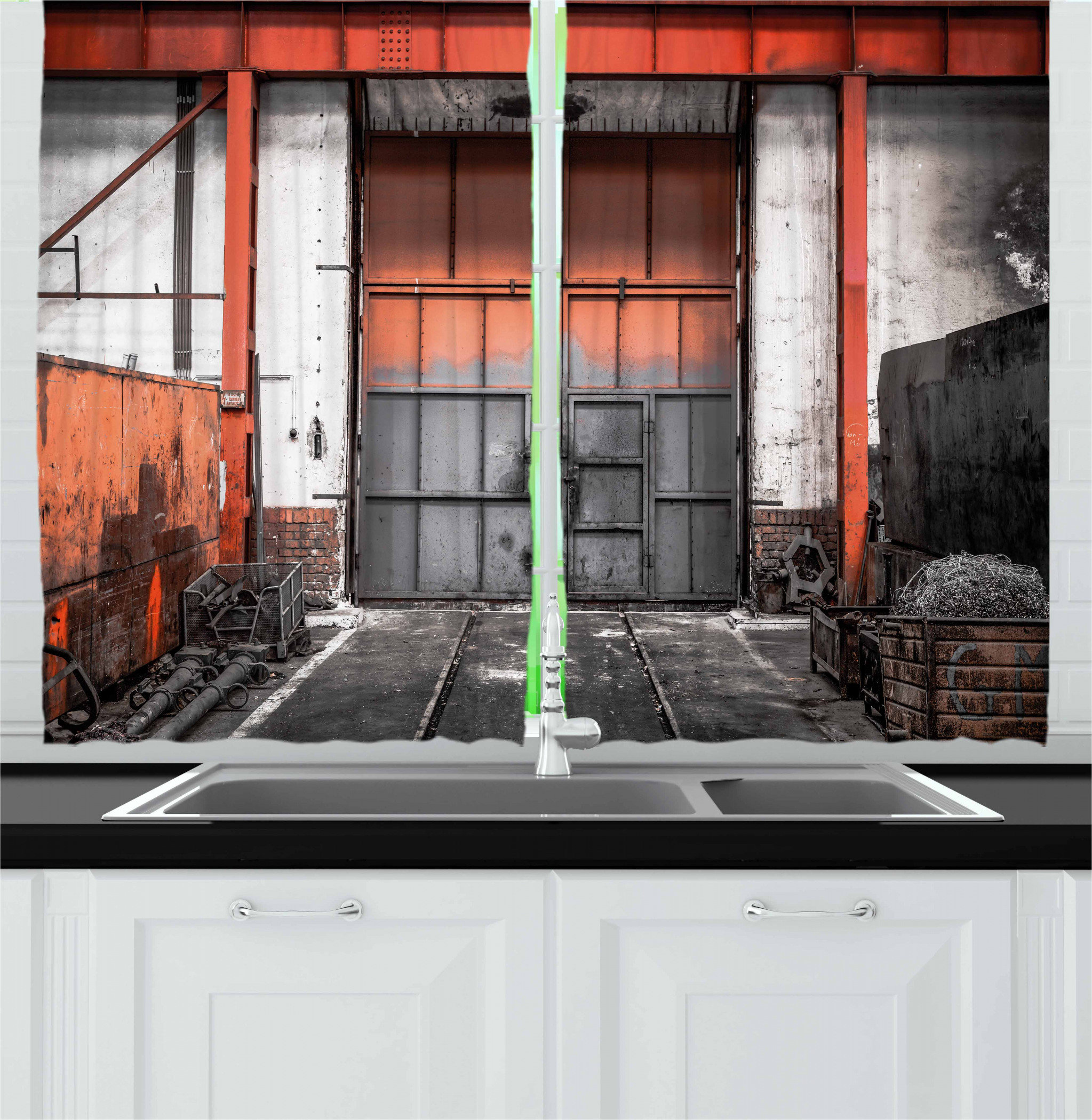 East Urban Home Industrial 2 Piece Kitchen Curtain | Wayfair