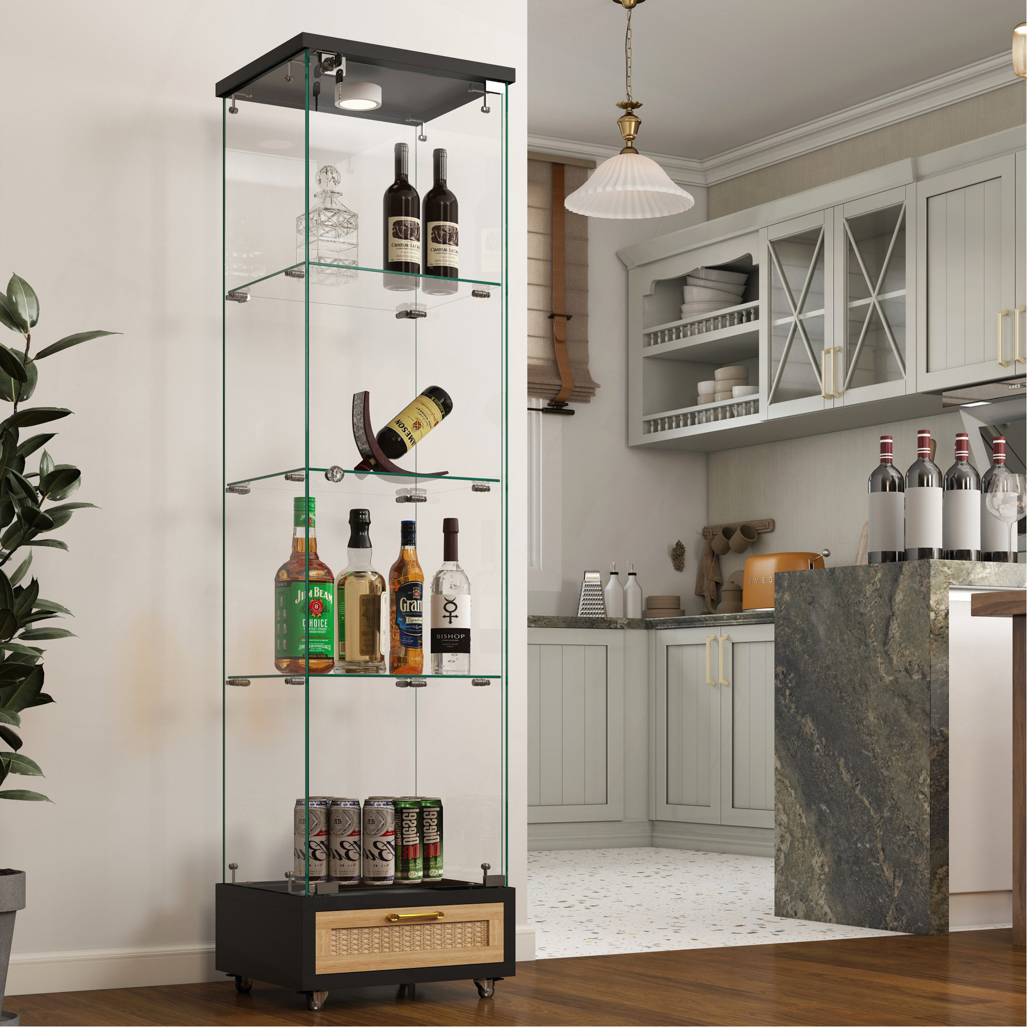 George Oliver Modern Glass Display Cabinet With Drawer , Quick-Assembly ...